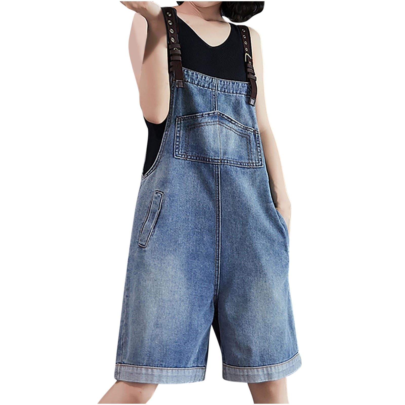 Women's Casual Adjustable Strap Denim Bib Overalls Shortalls Romper ...