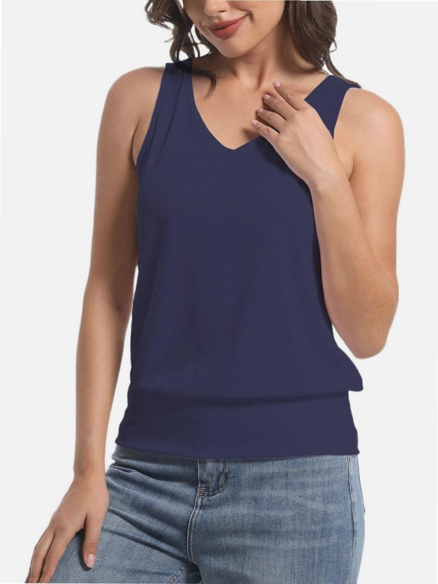 Women's Casual Banded Bottom Cami Shirt V Neck Sleeveless Loose Summer ...
