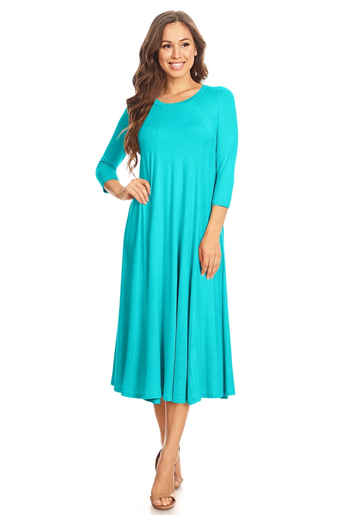 Women's Casual Basic Comfy 3/4 Sleeve Flare A-line Midi long maxi Dress ...