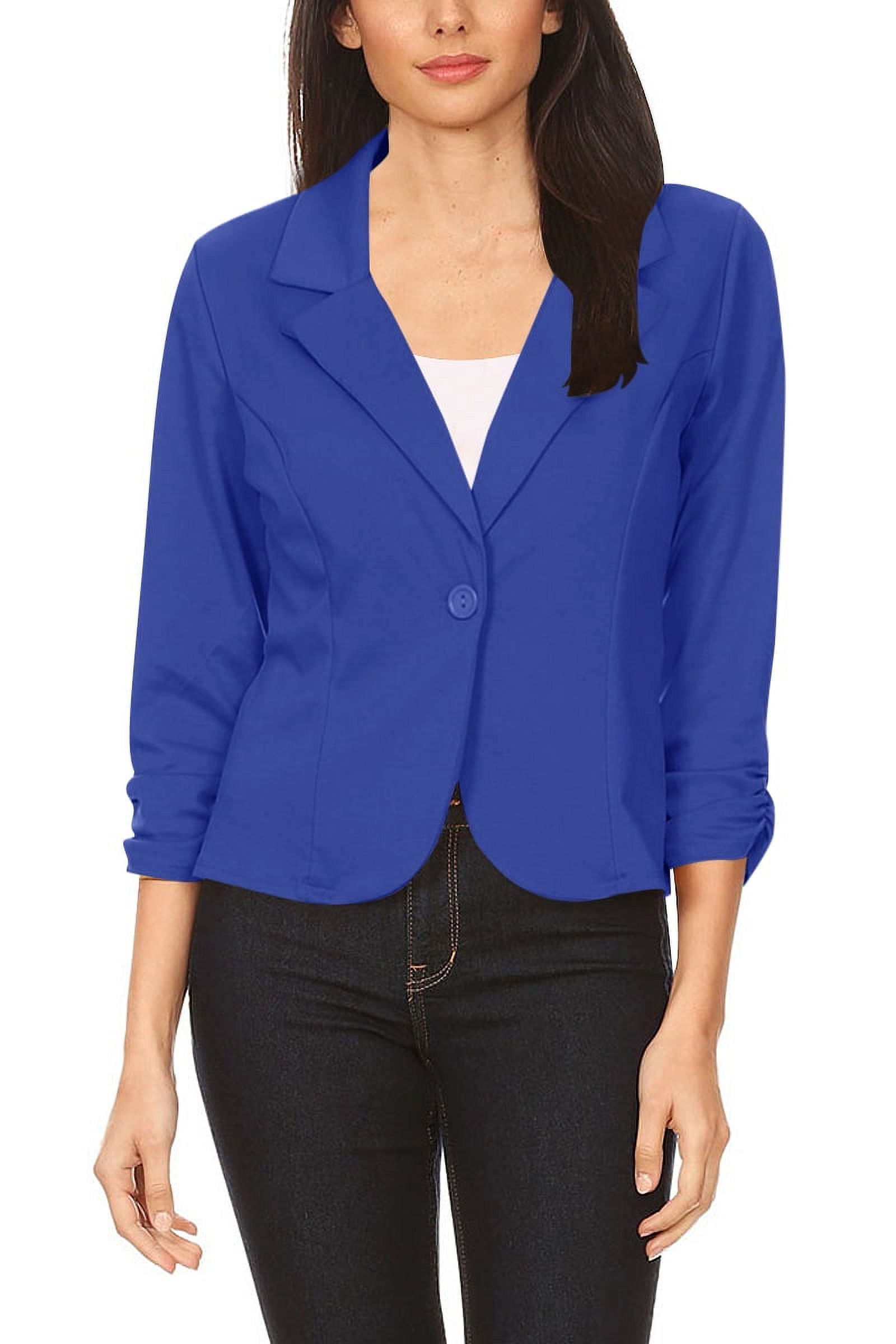 Women's Casual Basic Long Sleeves Button Solid Blazer Jacket Made in ...