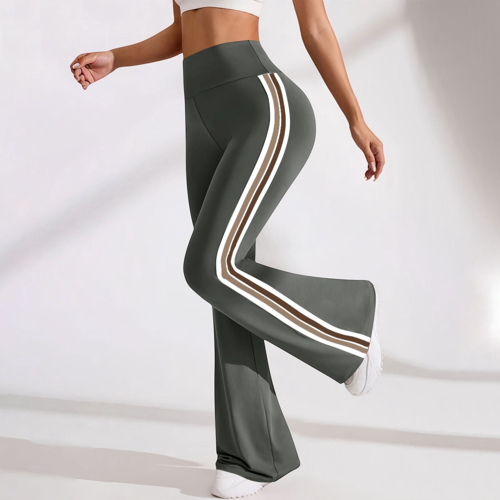 Women's Casual Bootleg Yoga Pants Patchcolor High Elastic Waisted ...