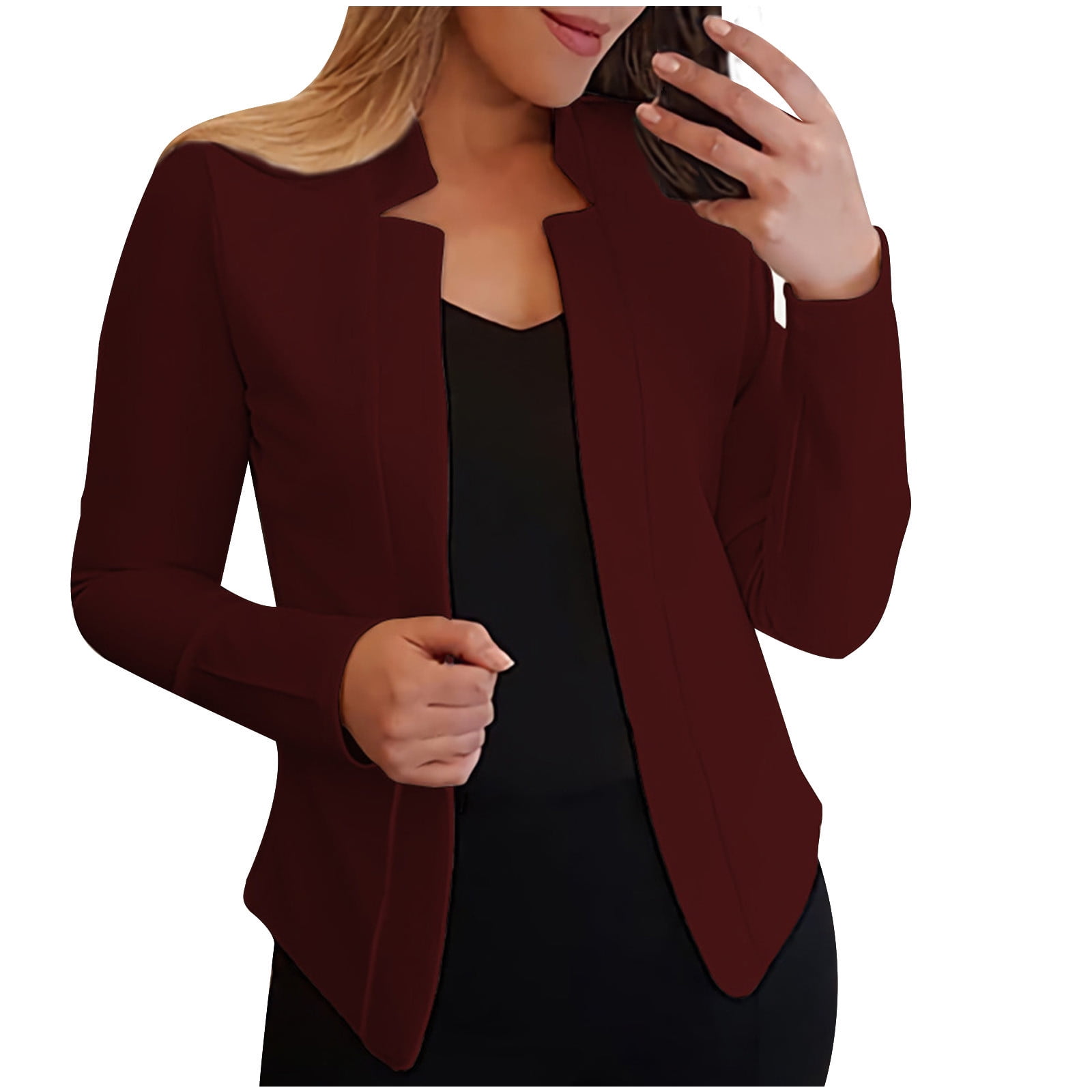 Women's Casual Business Suit Jacket Open Front Long Sleeve Notch Lapel ...