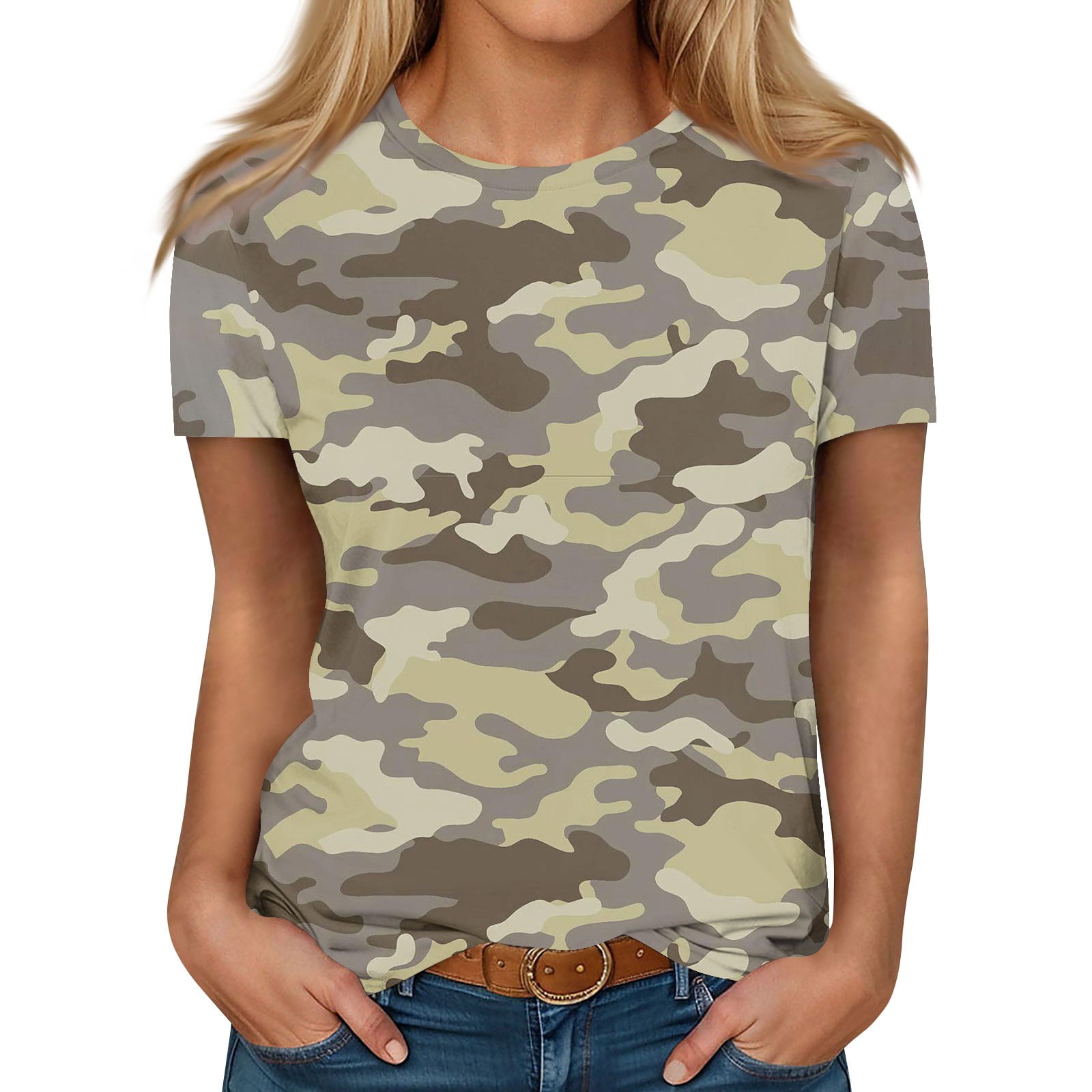 Women's Casual Camouflage T-Shirt Short Sleeve Crew Neck Camo Tee for ...