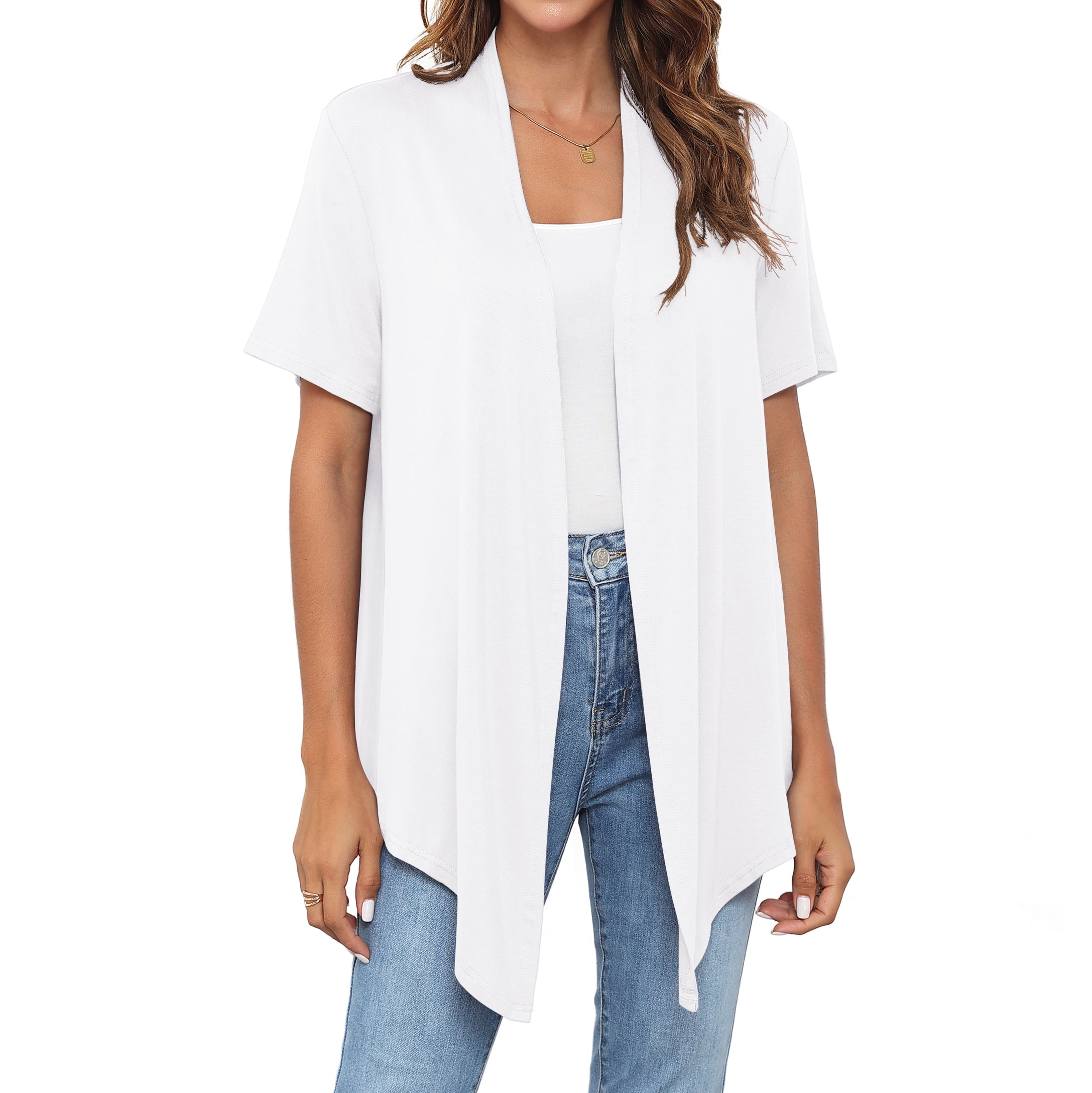 Uvplove Women's Casual Cardigan Short Sleeve Tieable Cardigan White-XL ...