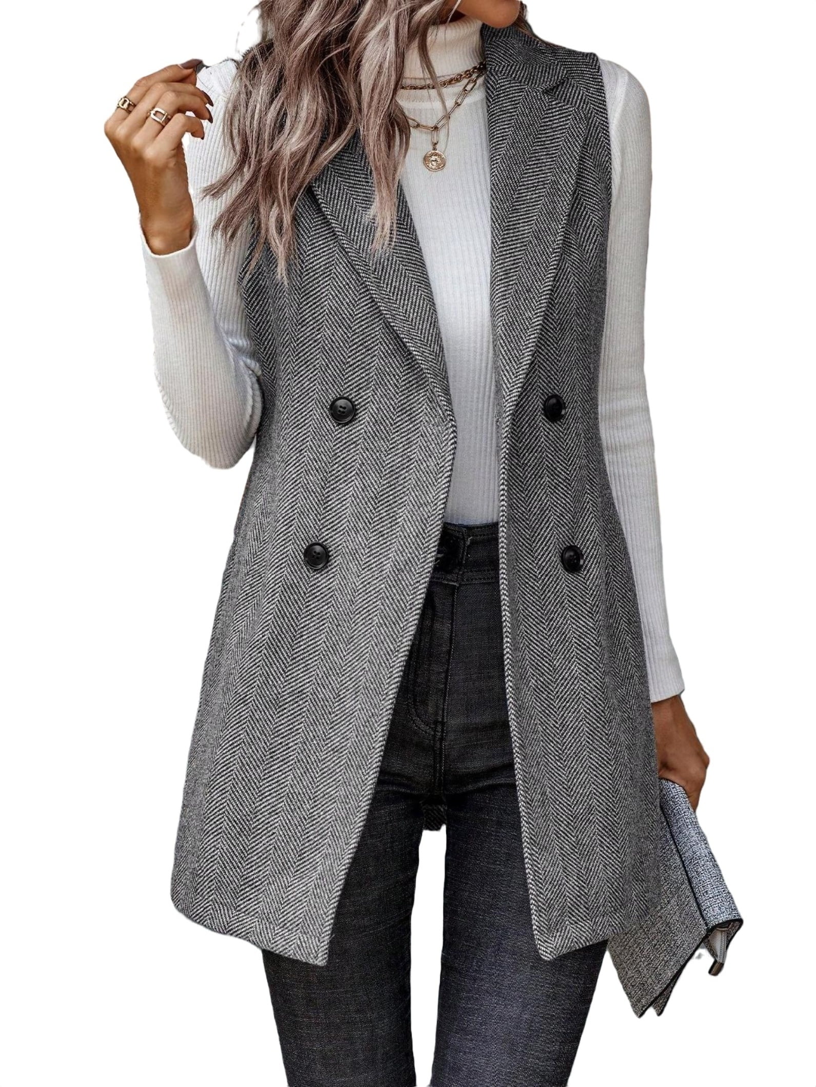Women's Casual Chevron vest Lapel Grey Sleeveless Blazers S (4 ...