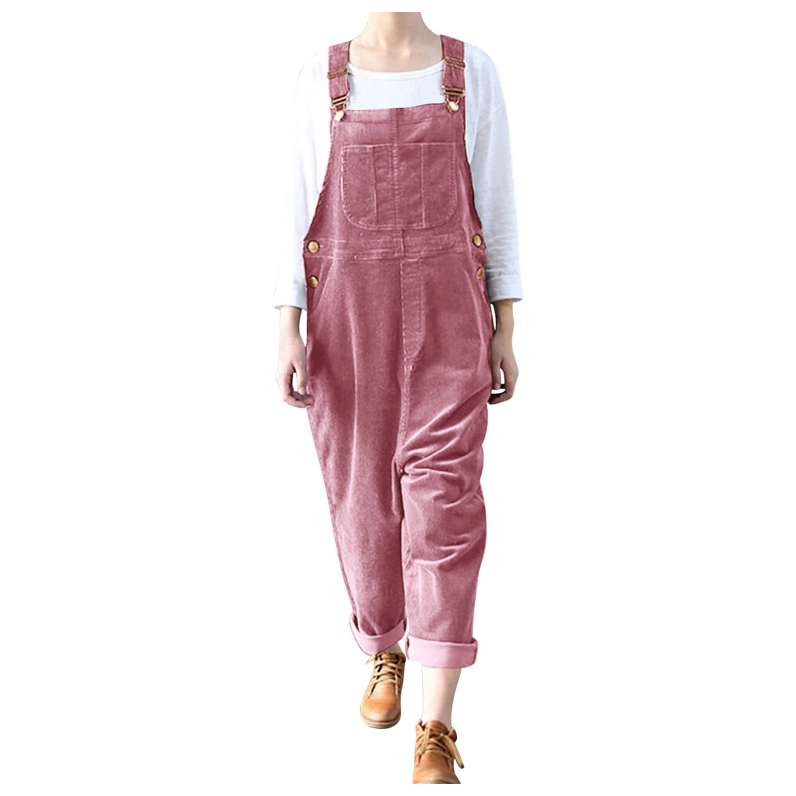 Women's Casual Corduroy Bib Overalls Solid Baggy Adjustable Straight ...