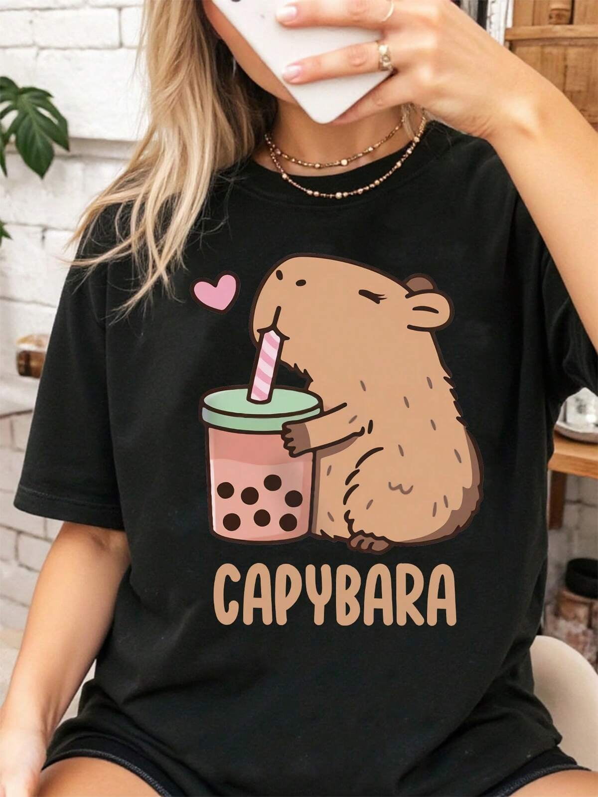 Women's Casual Creative Cute Capybara Graphic Print Basic Short Sleeve ...