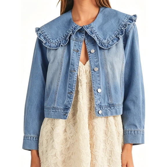 Asgosdo Women's Jeans Jacket Long Sleeve Button Down Velvet Denim ...