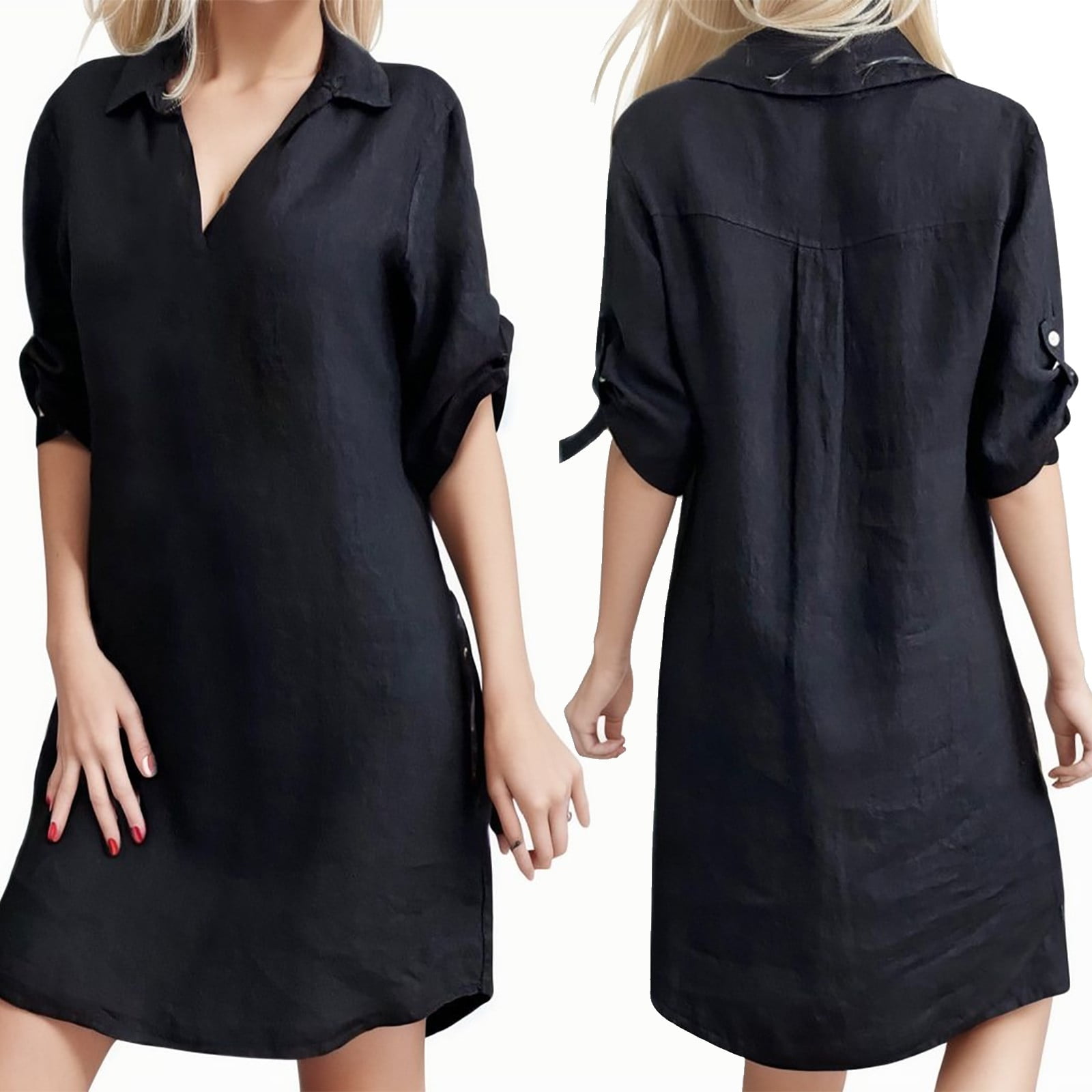 Women's Casual Dresses Fashion Turn-Down Collar Flowy Solid Plus Size ...