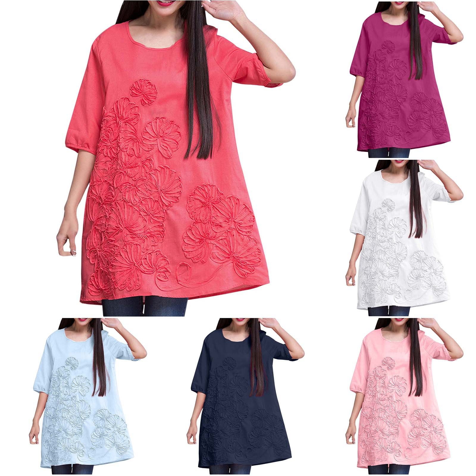 Women's Casual Dresses Floral Design Embroidered Short Sleeve Crew Neck ...