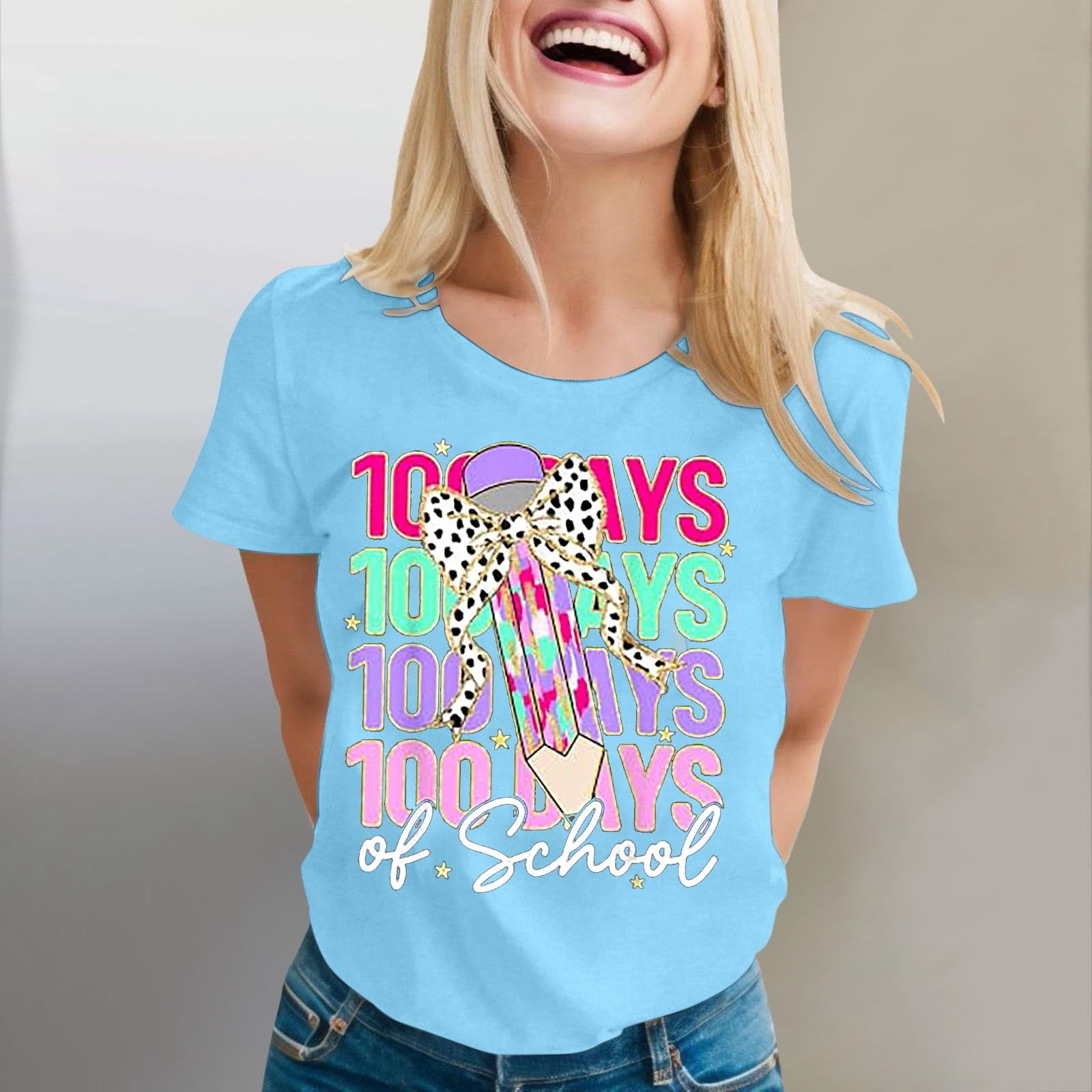 Women's Casual Fashion Loose Short Sleeve Top Floral Bow Tie For Back ...