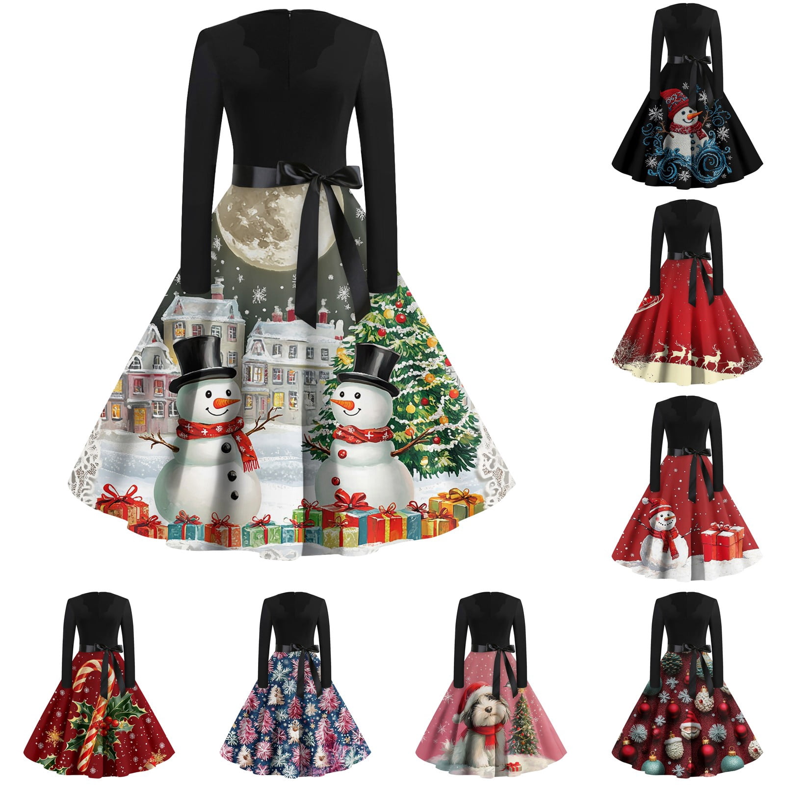 Women's Casual Fashion Print Long Sleeve V Neck Dress with AI Christmas ...