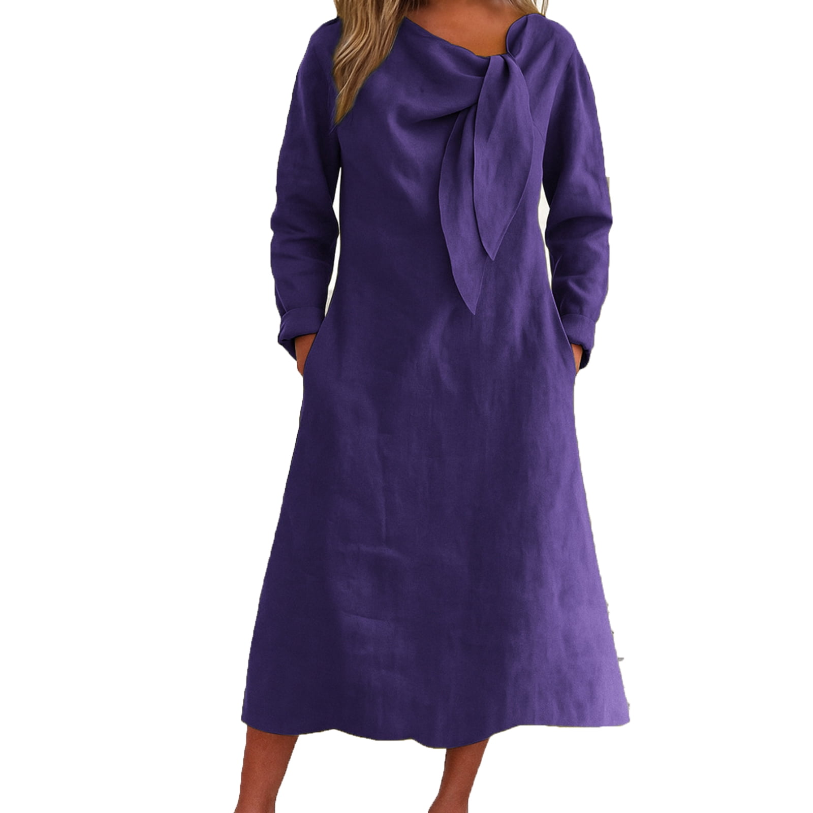 Women's Casual Fashion Round Neck Long Sleeve Dress in Solid Color ...