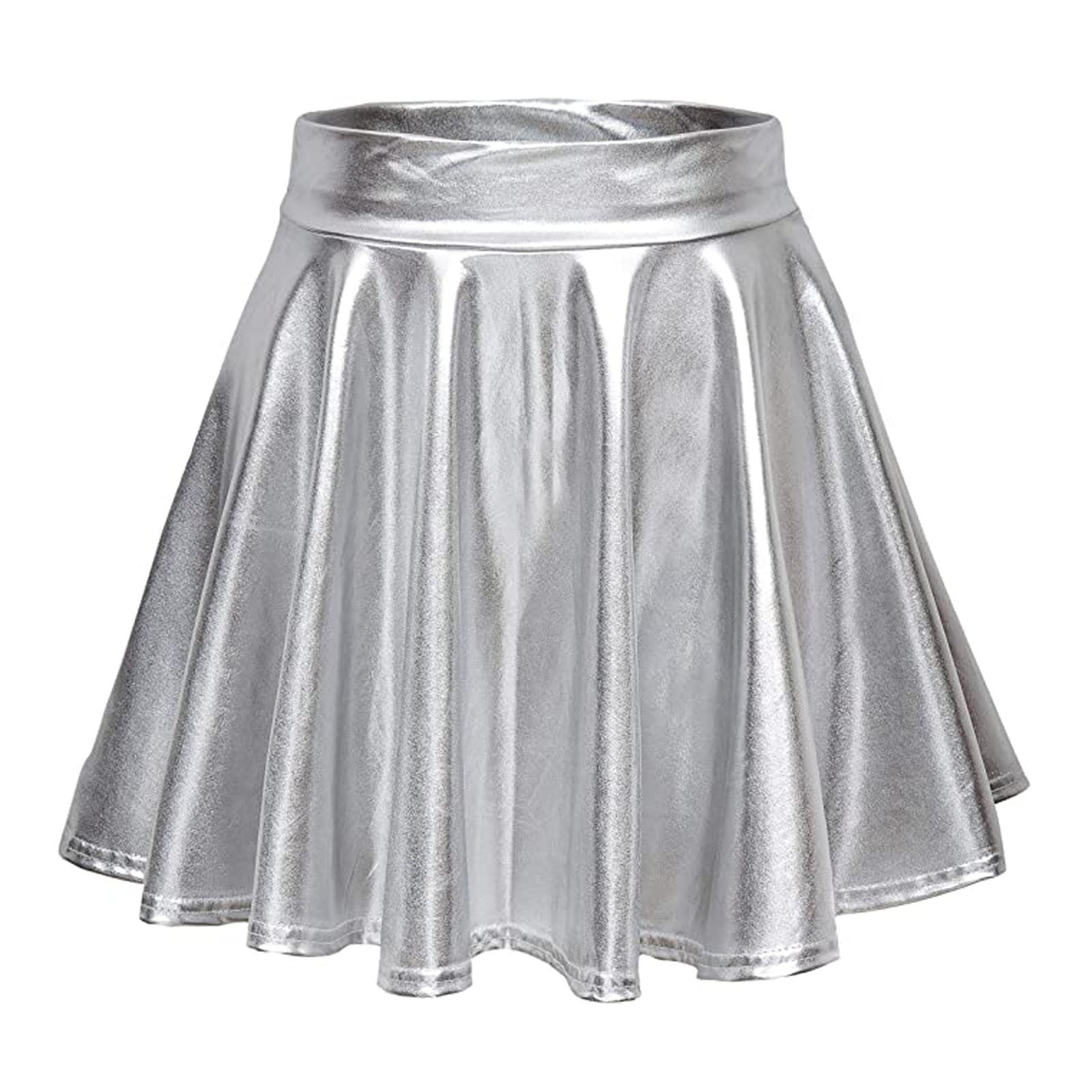 Women's Casual Fashion Shiny Metallic Flared Pleated A-Line Mini Skirt ...