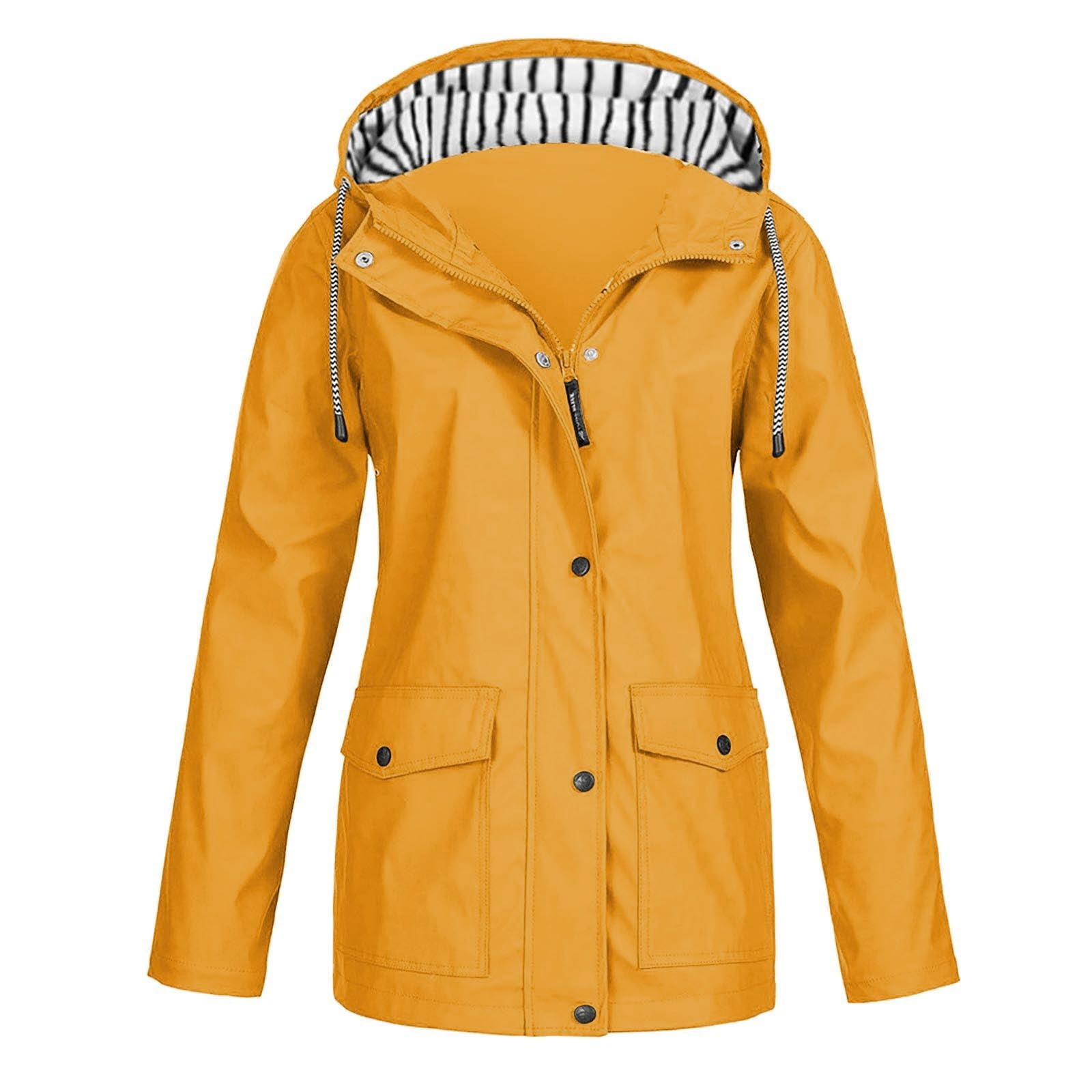 Women's Casual Fashion Solid Stripe Rain Jacket, Outdoor Plus ...