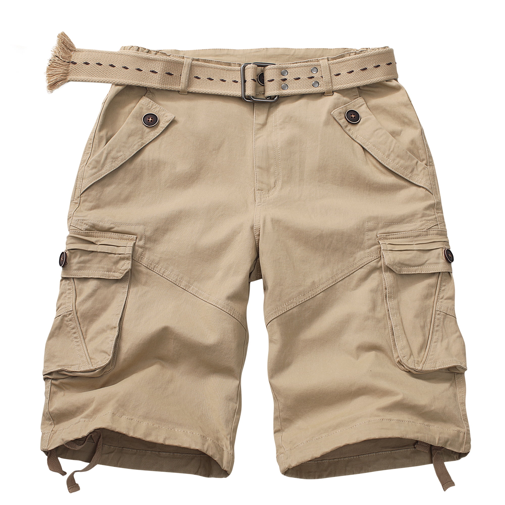 Womens Casual Fitted Multi Pockets Twill Bermuda Cargo Shorts No Belt