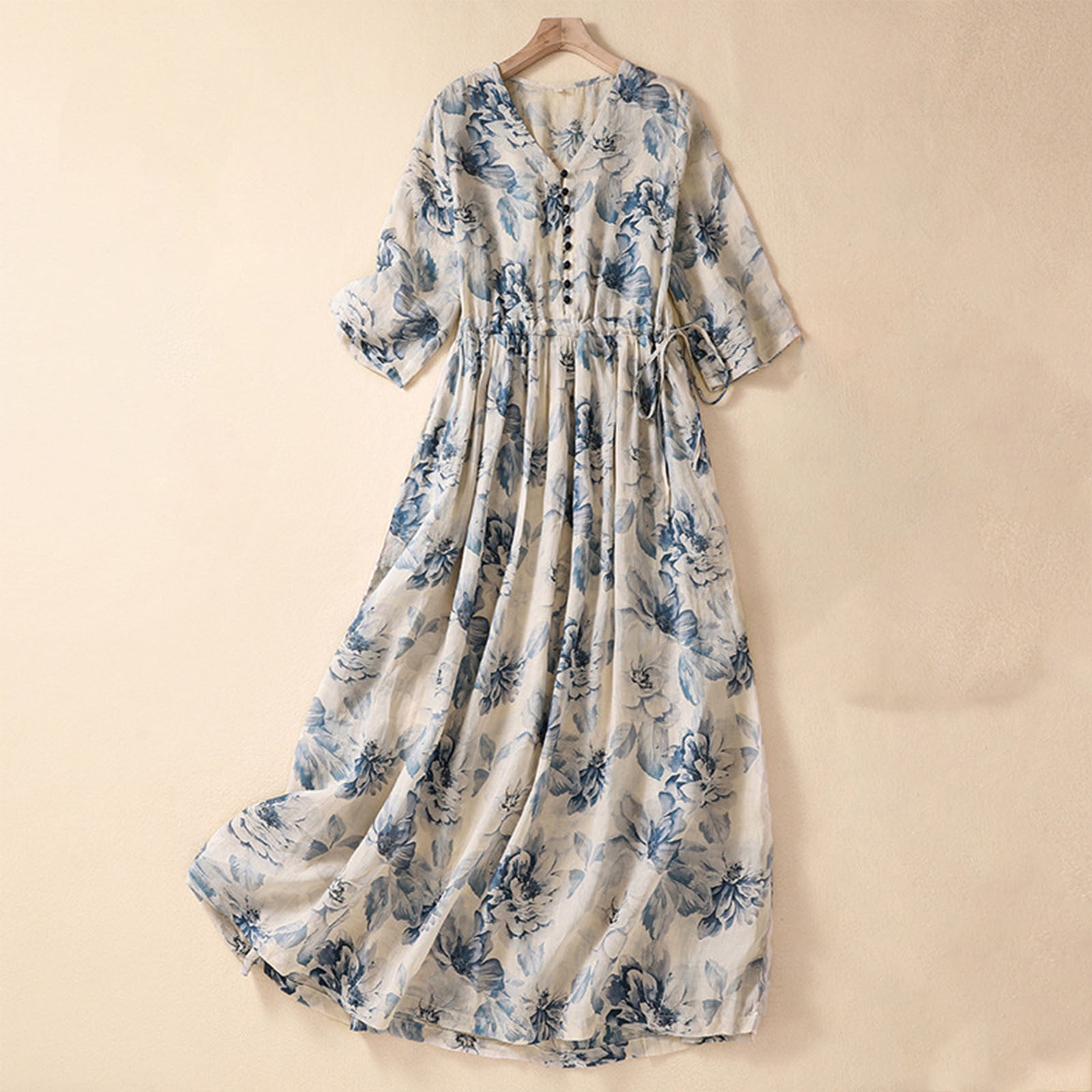 Women's Casual Floral Print Dress 5/4 Sleeve Loose Fit Comfortable ...