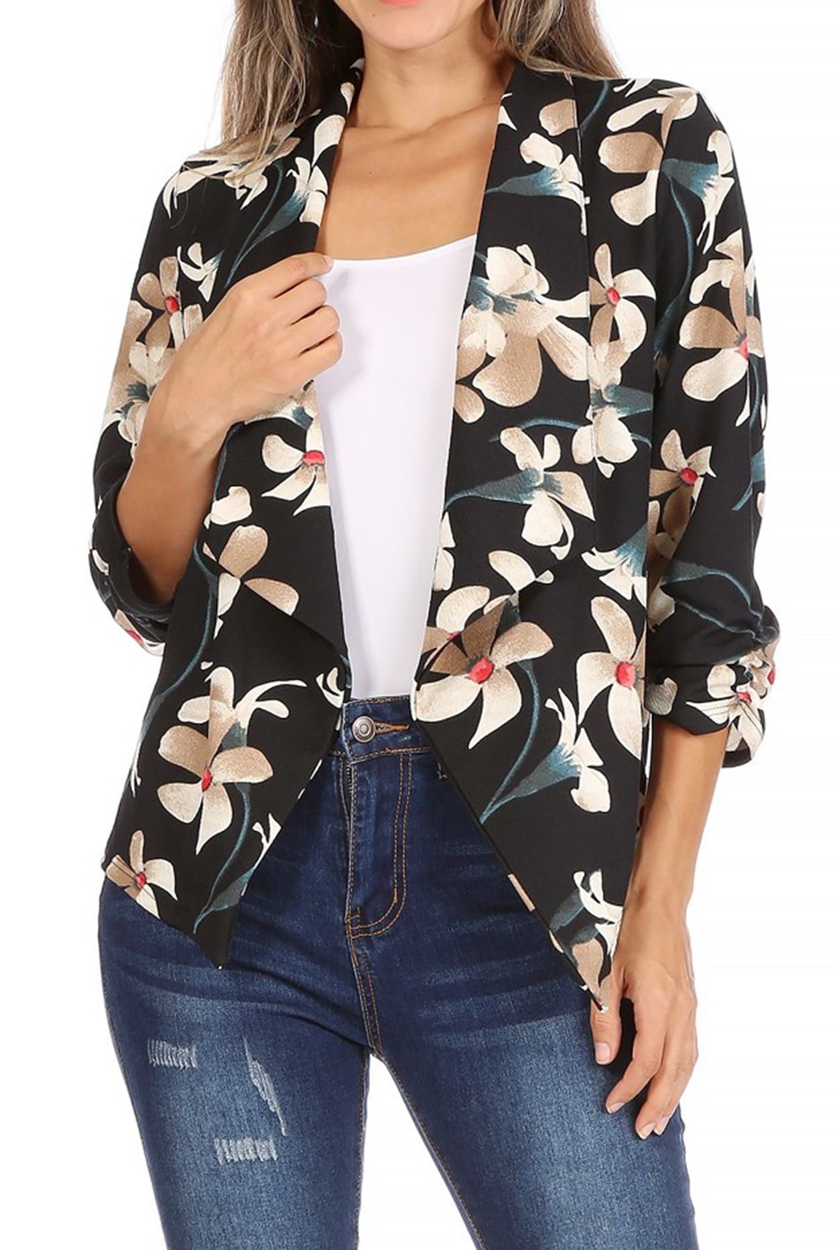 Women's Casual Floral Print Waist Length Fitted Style Blazer Women's Casual Floral Print Waist Length Fitted Style Blazer