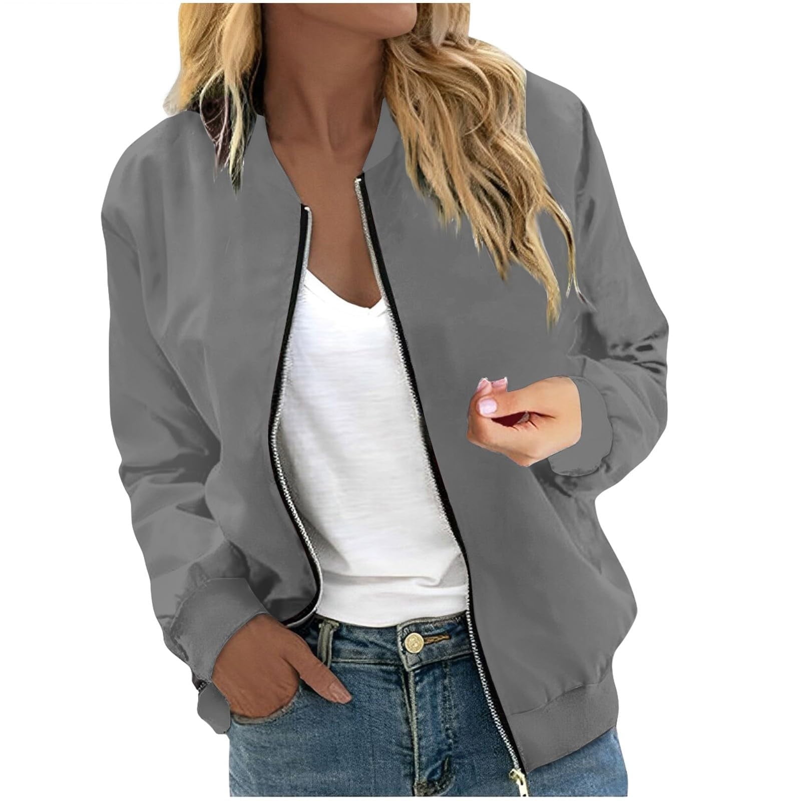 Women's Casual Floral Zip Up Jacket Lightweight Spring Long Sleeve Coat ...