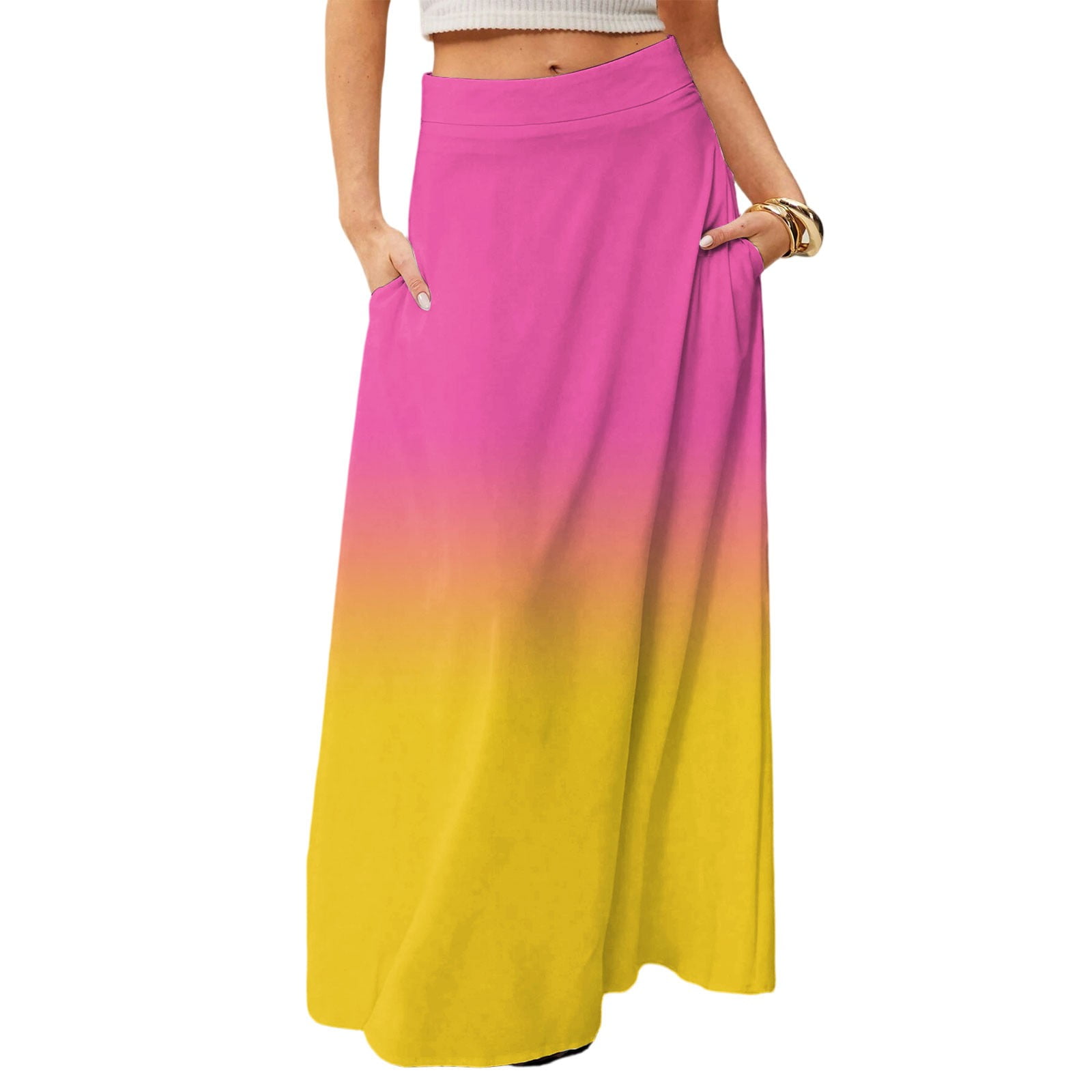 Women's Casual Foldable Two-Color Gradient Print High Waist Draped ...