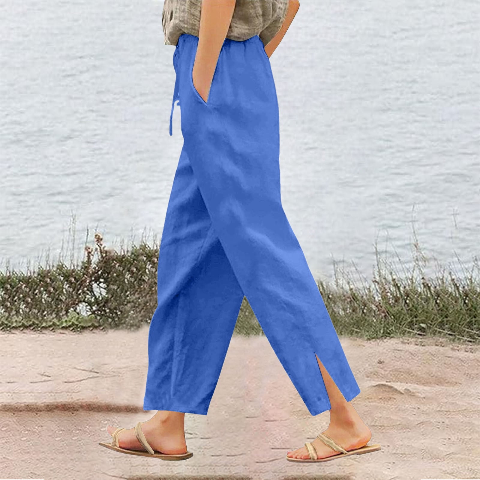 Women's Casual High Split Hem Pants Summer Comfortable Long Trousers ...