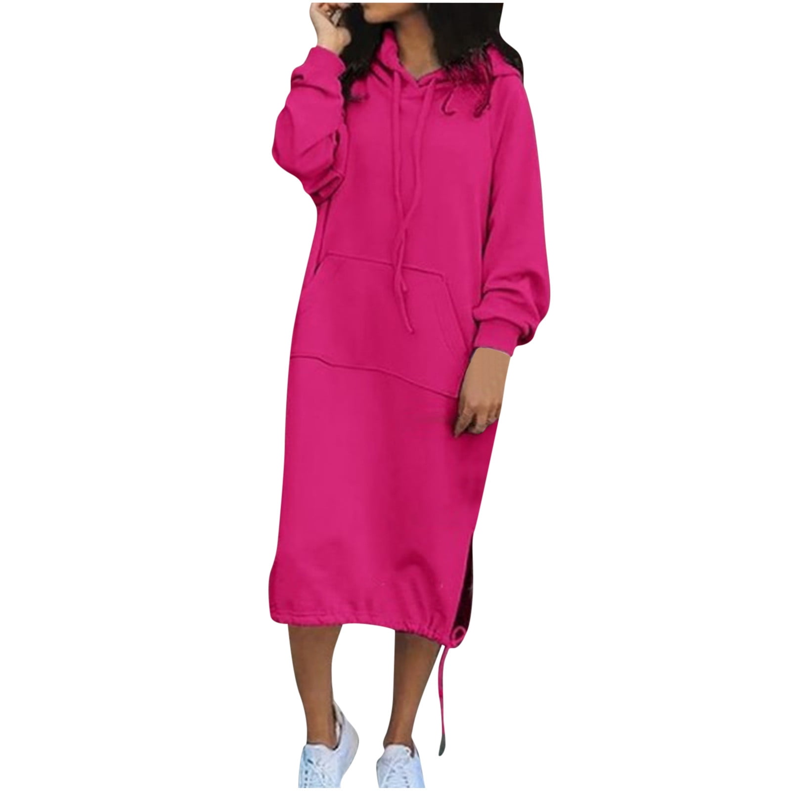 Women's Casual Hoodies Dress Long Sleeve Split Hooded Long Maxi ...