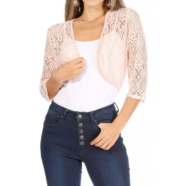 Women's Casual Lace Bolero Crochet Open Cardigan 3/4 Sleeve Sheer Cover ...