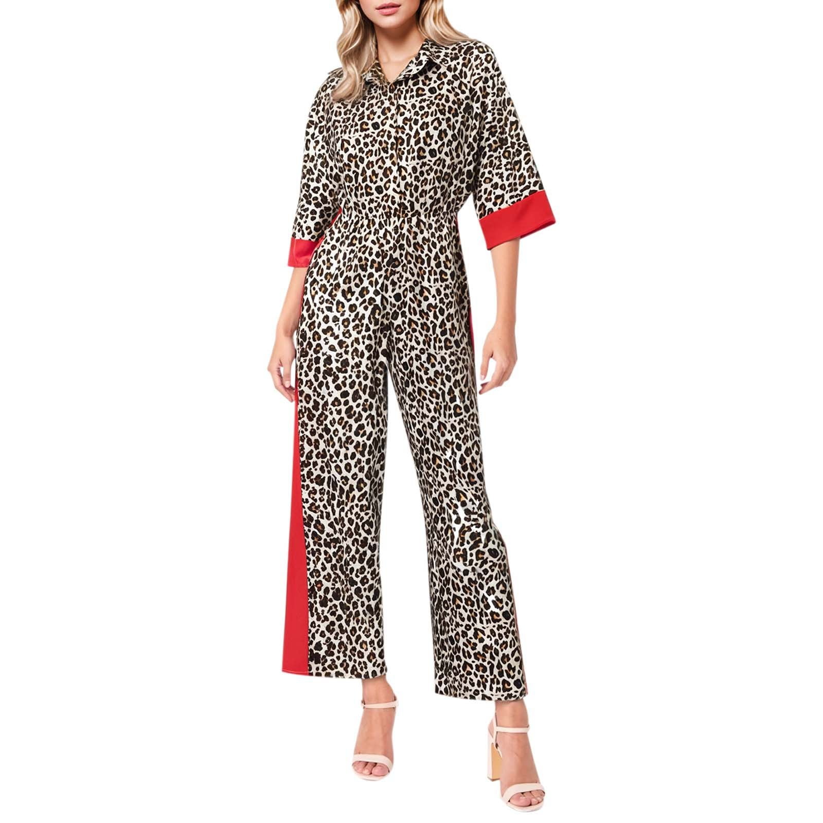 Women's Casual Leopard Print Contrast Edge Cardigan Metal Button Top ...