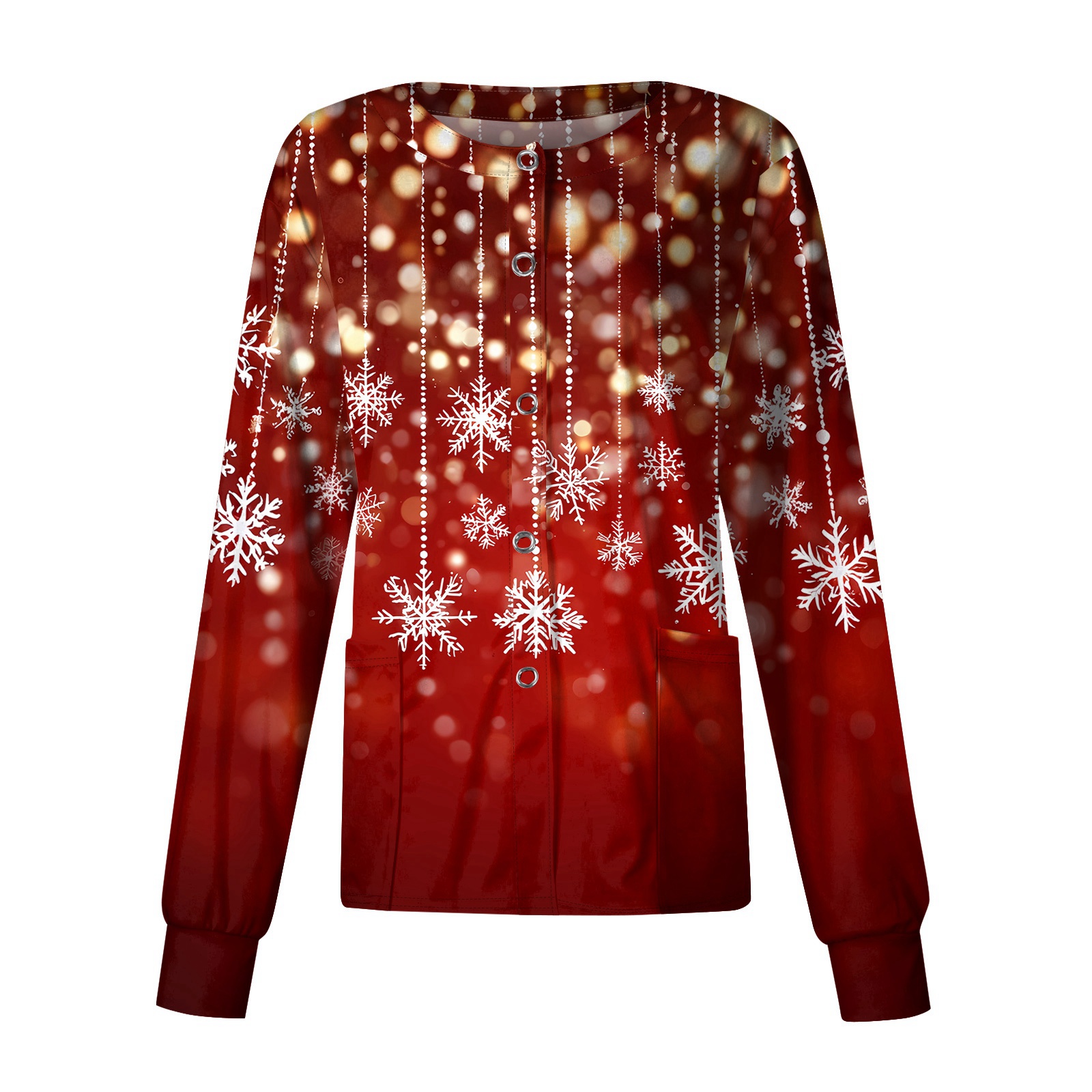 Women's Casual Long Sleeve Single Button Christmas Snowflake Print ...