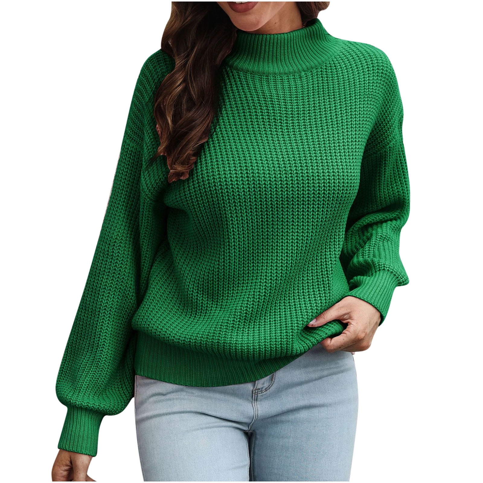 Women's Casual Long Sleeve Sweaters Loose Crewneck Cable Knit Pullover ...