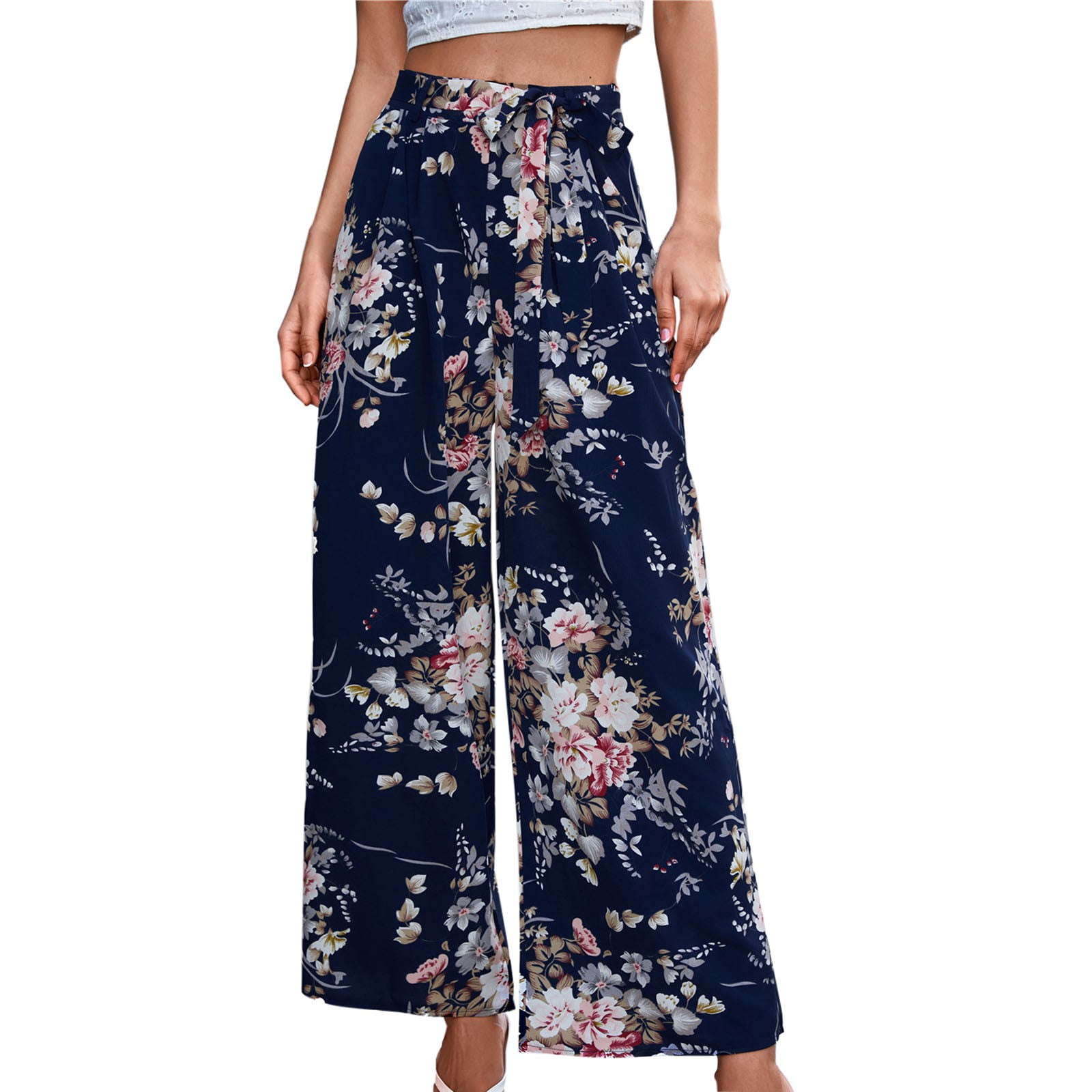 Womens Casual Loose Wide Leg Pants Floral Printed Palazzo Pants Lounge