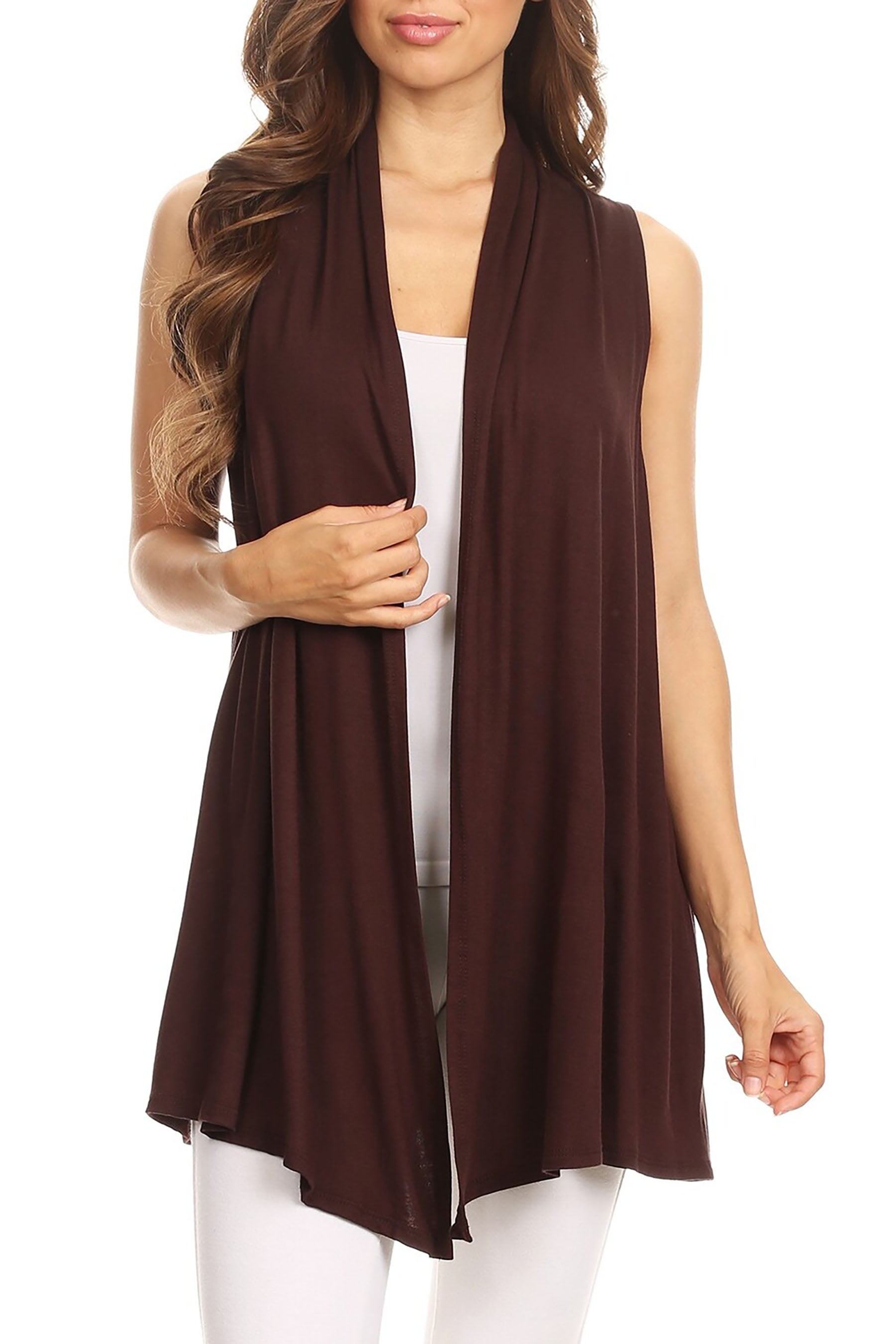 Moa Collection Women's Casual Open Draped Front Solid Cardigan Vest ...