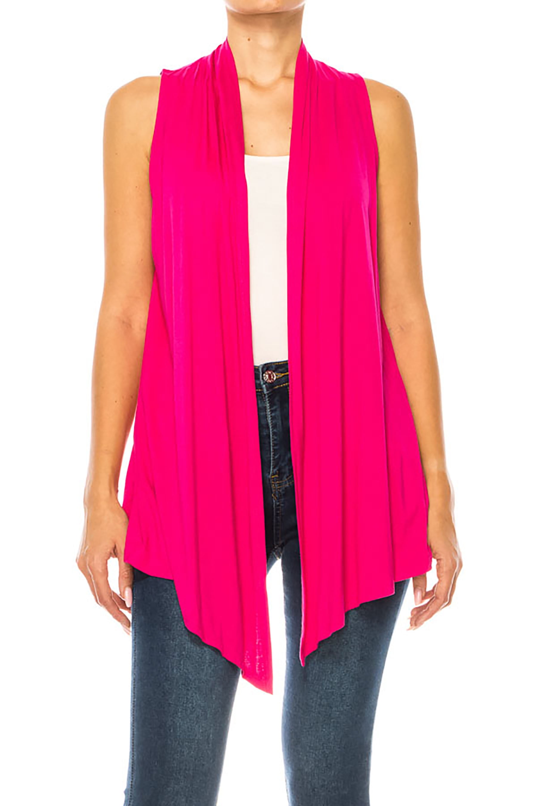 Moa Collection Women's Casual Open Draped Front Solid Cardigan Vest ...