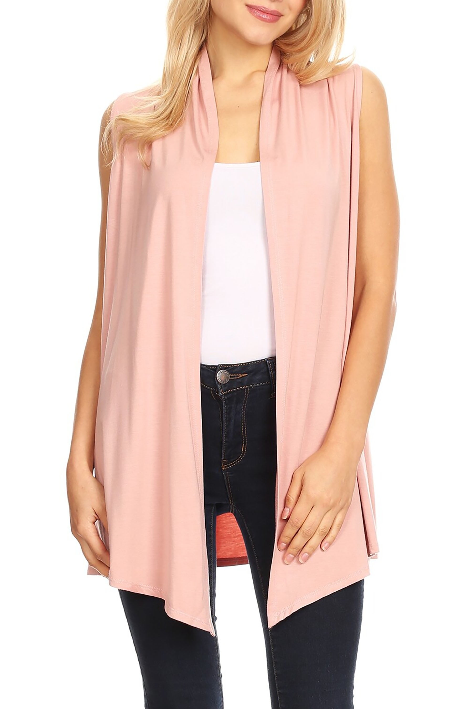 Moa Collection Women's Casual Open Draped Front Solid Cardigan Vest ...