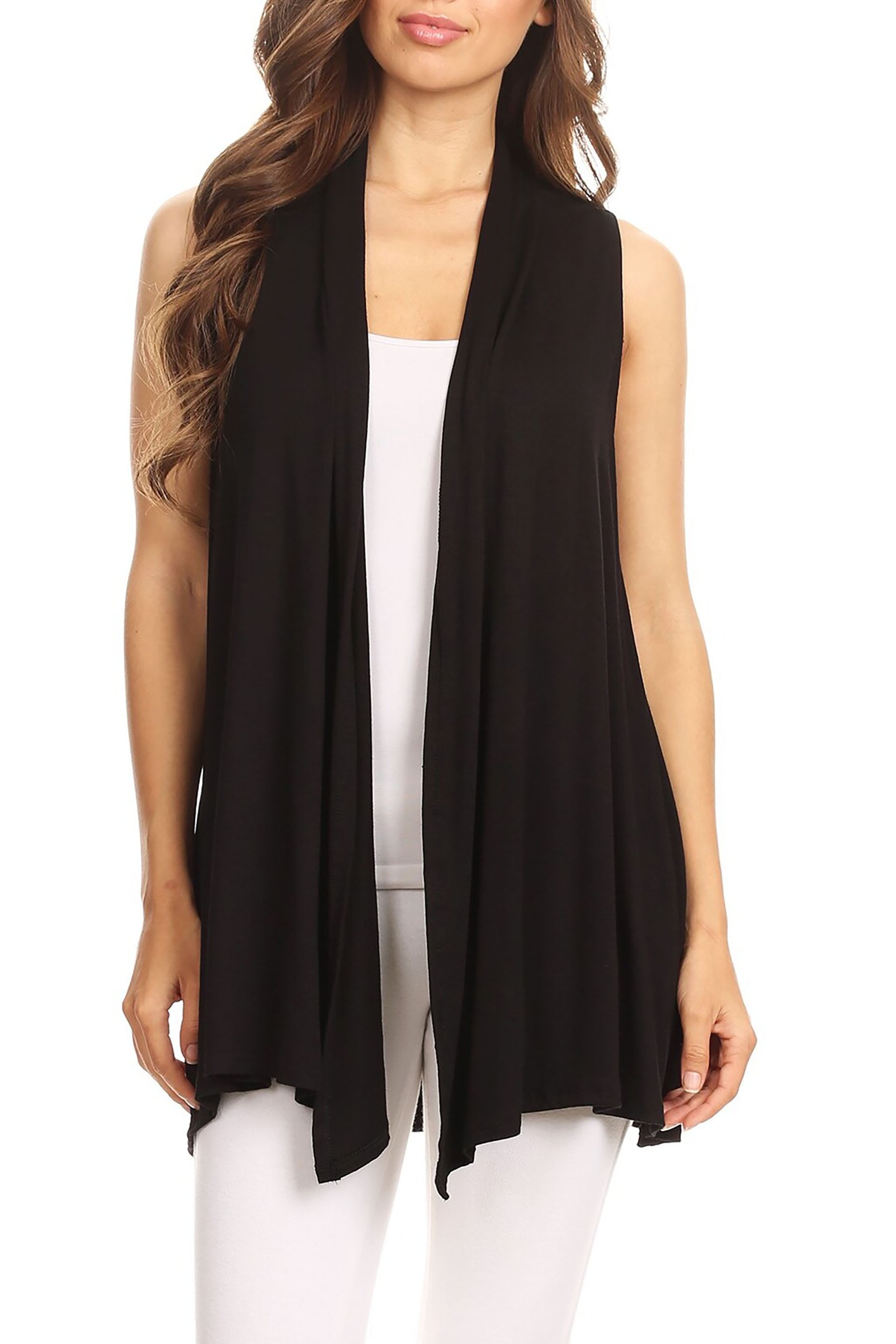Moa Collection Women's Casual Open Draped Front Solid Cardigan Vest ...