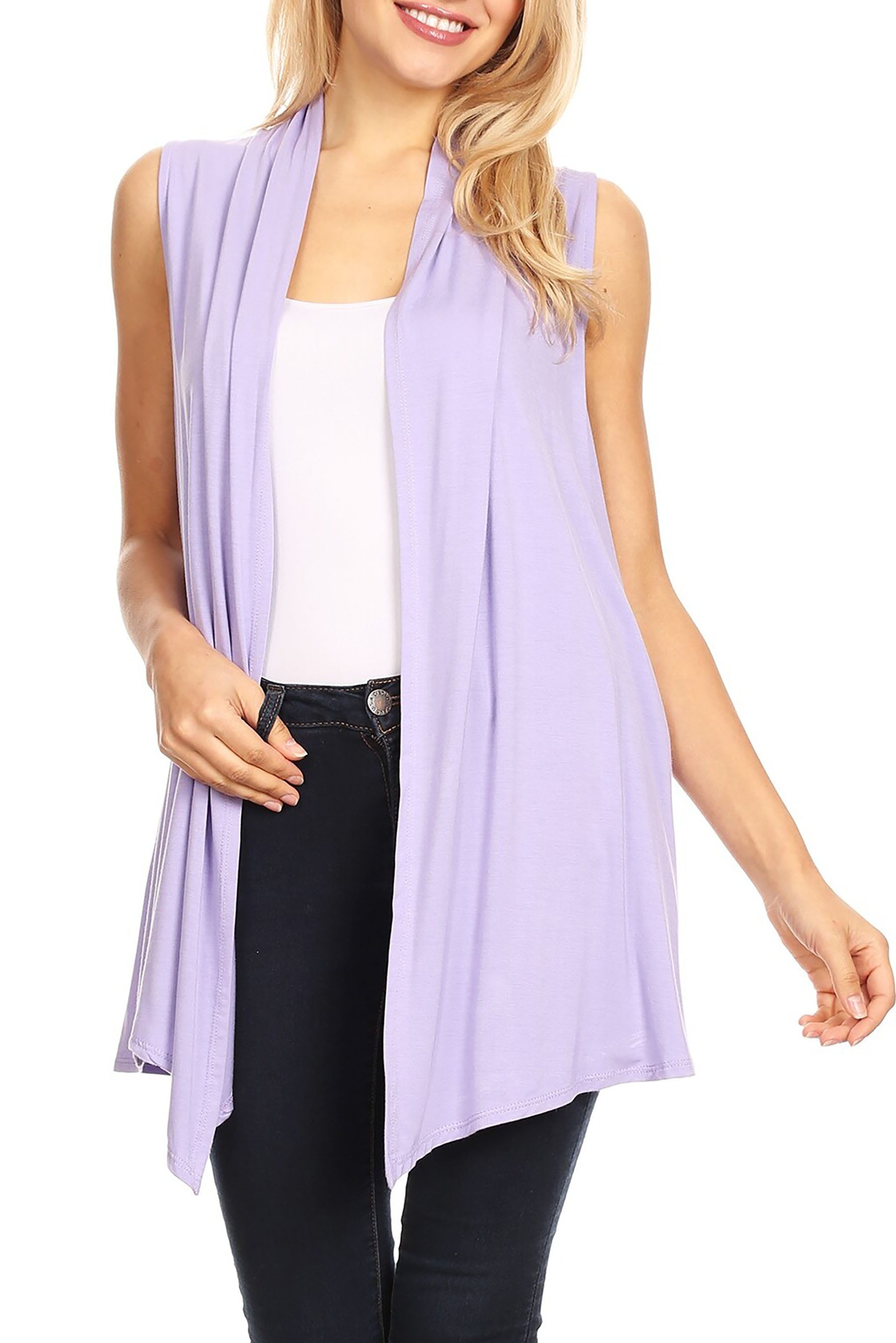 Moa Collection Women's Casual Open Draped Front Solid Cardigan Vest ...