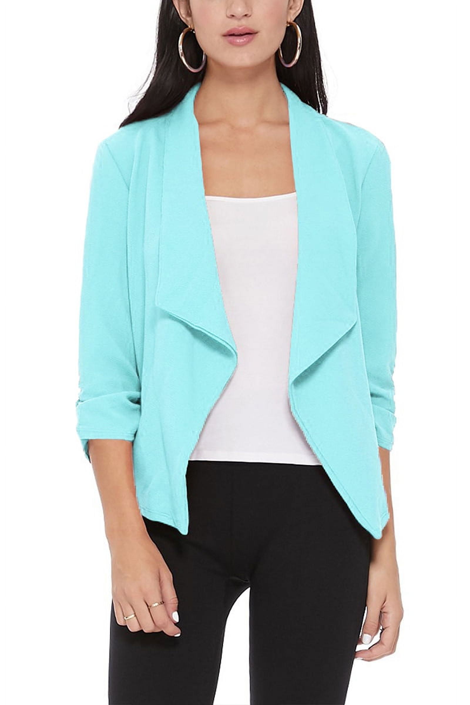Moa Collection Women's Elegant Draped Blazer – Casual Open Front 3/4 ...