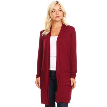 Women's Long Sleeves Relexed Fit Open Front Side Pockets Solid Cardigan ...