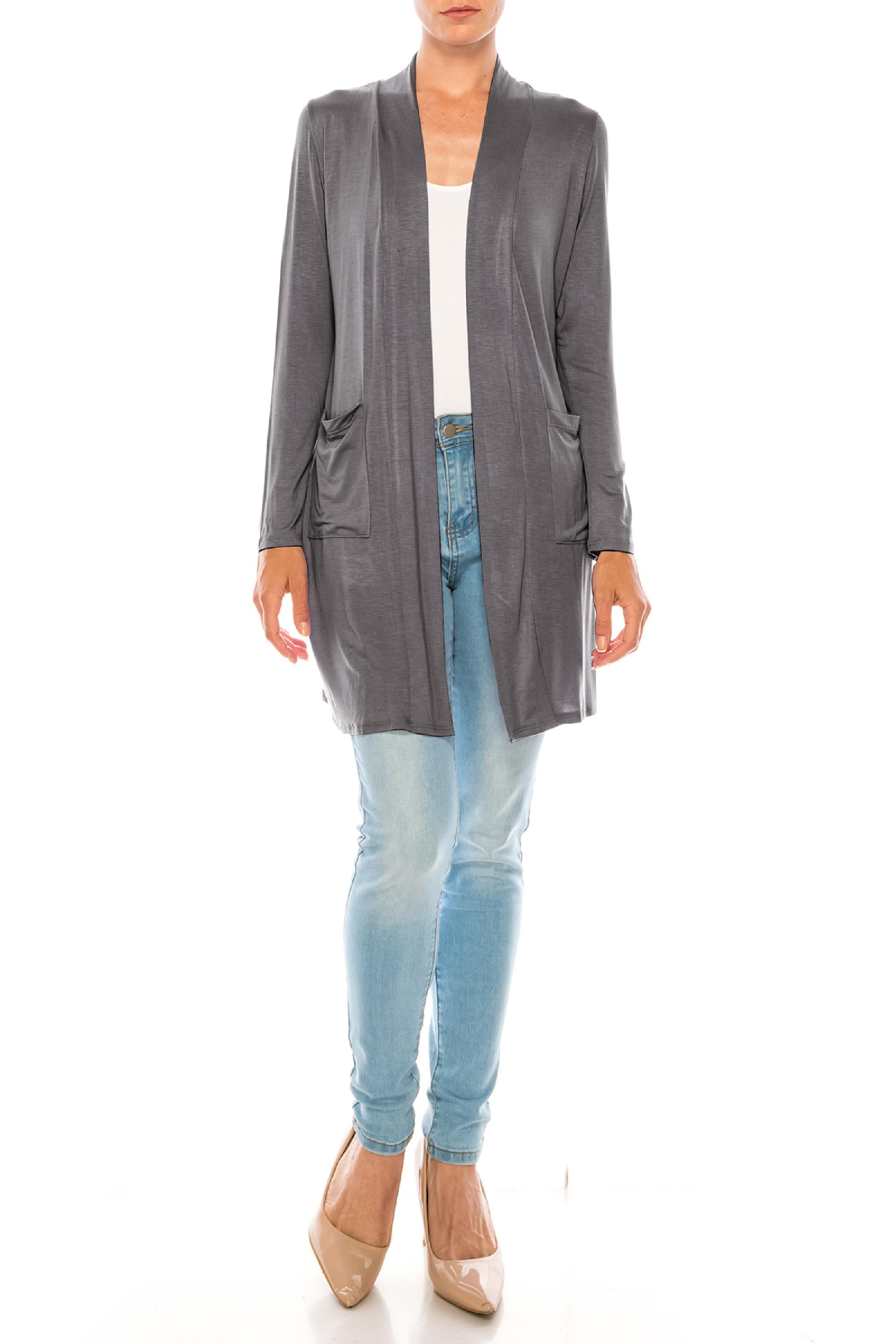 Women's Casual Open Front Long Sleeves Loose Fit Side Pockets Cardigan ...