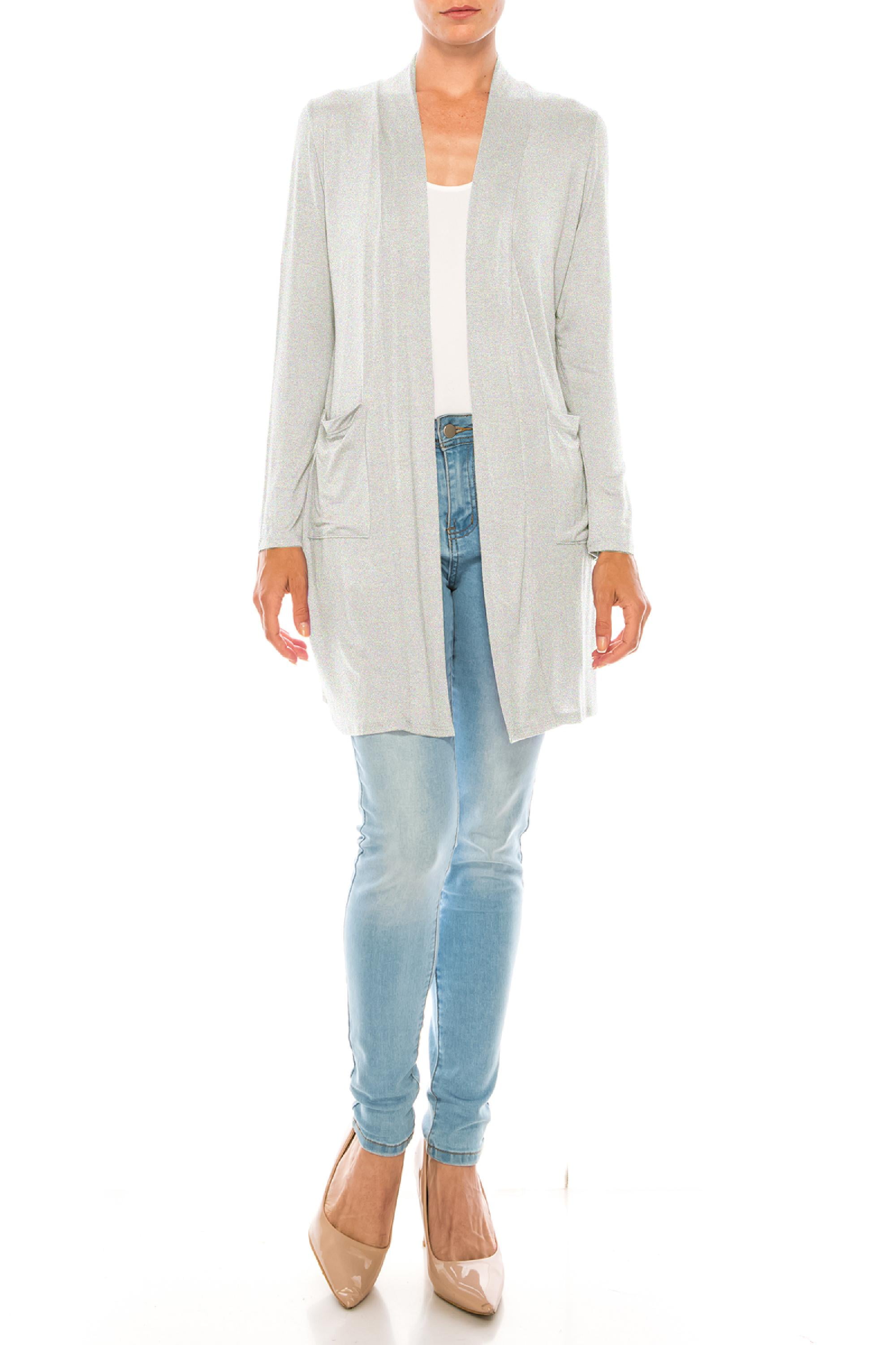 Women's Casual Open Front Long Sleeves Loose Fit Side Pockets Cardigan ...