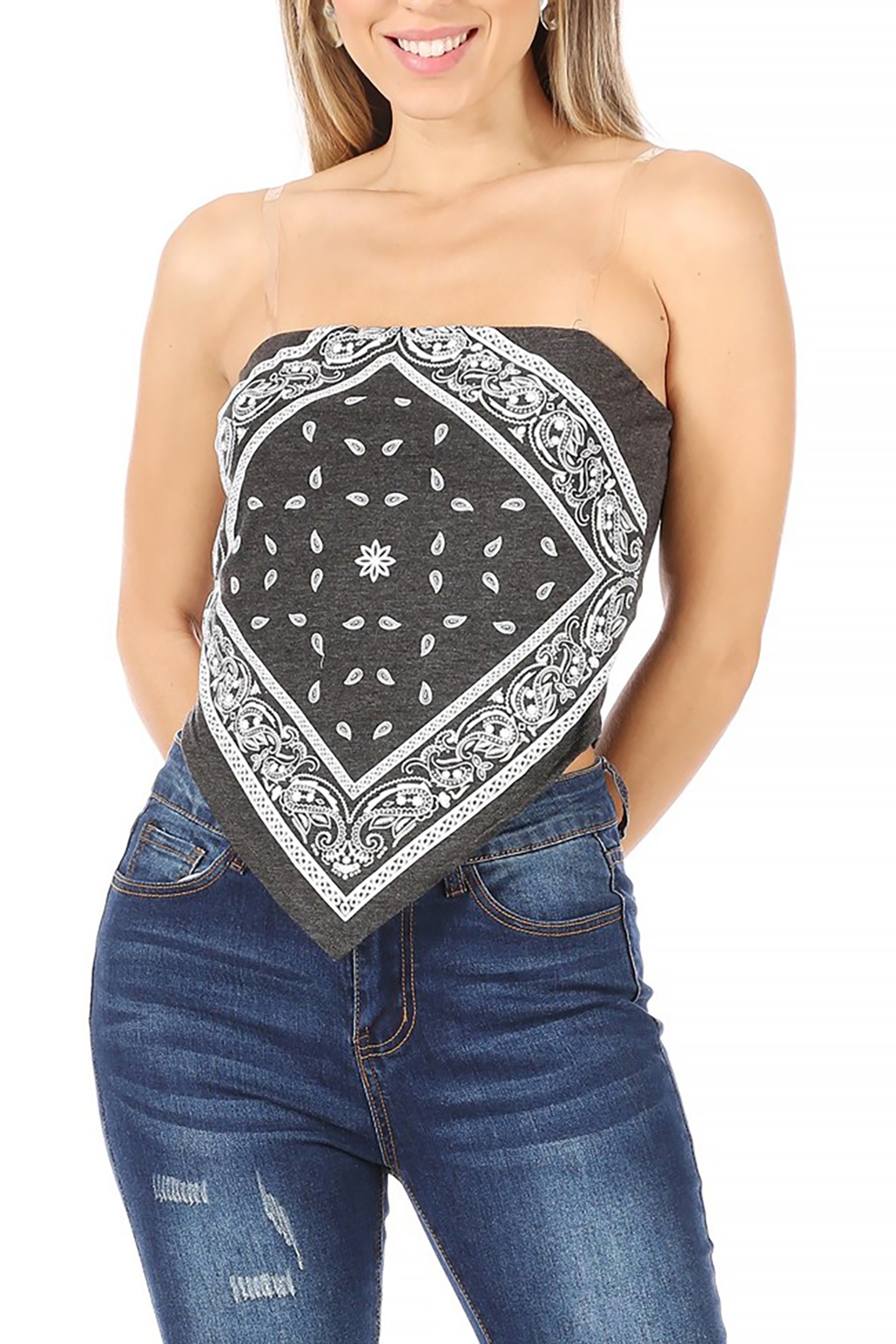 Made By Olivia Womens Sexy Paisley Tie Dye Bandana Tube Crop Top