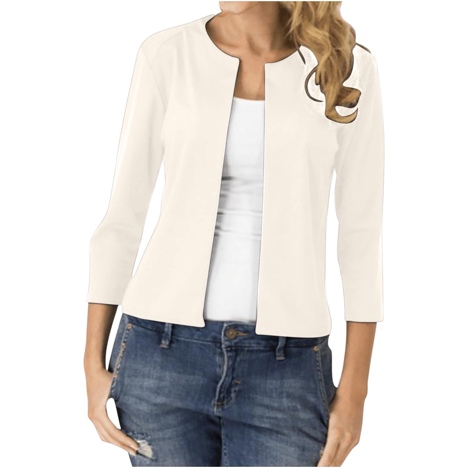 Women's Casual Petite Blazers Solid Color Lapel Long Sleeve Open Front ...