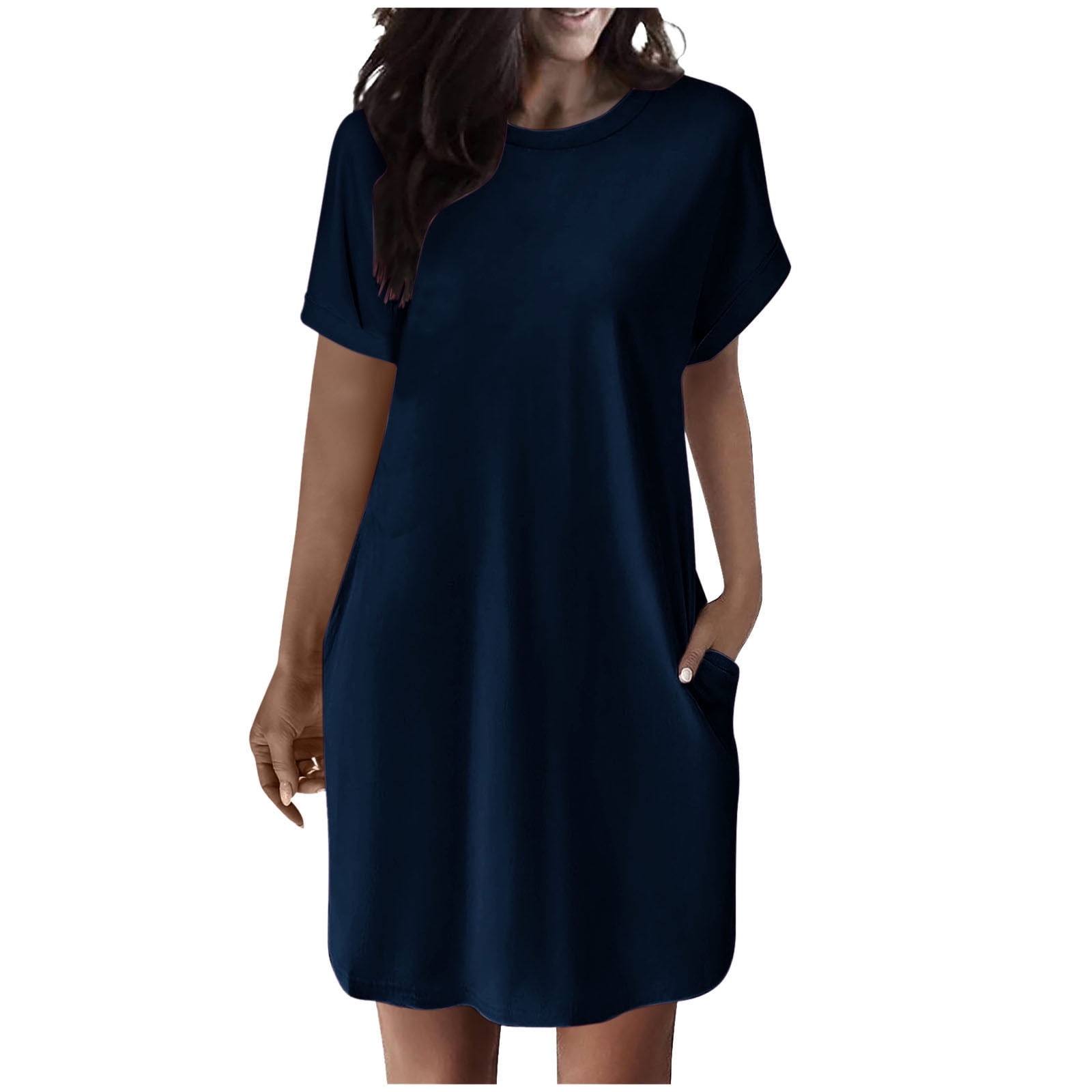 Women's Casual Plain Basic T Shirt Dress Summer Short Sleeve Comfort ...