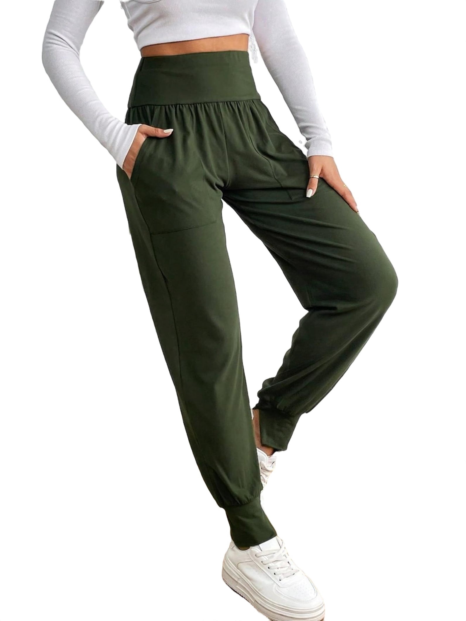 Women's Casual Plain Jogger Army Green Pants XS (2) - Walmart.com