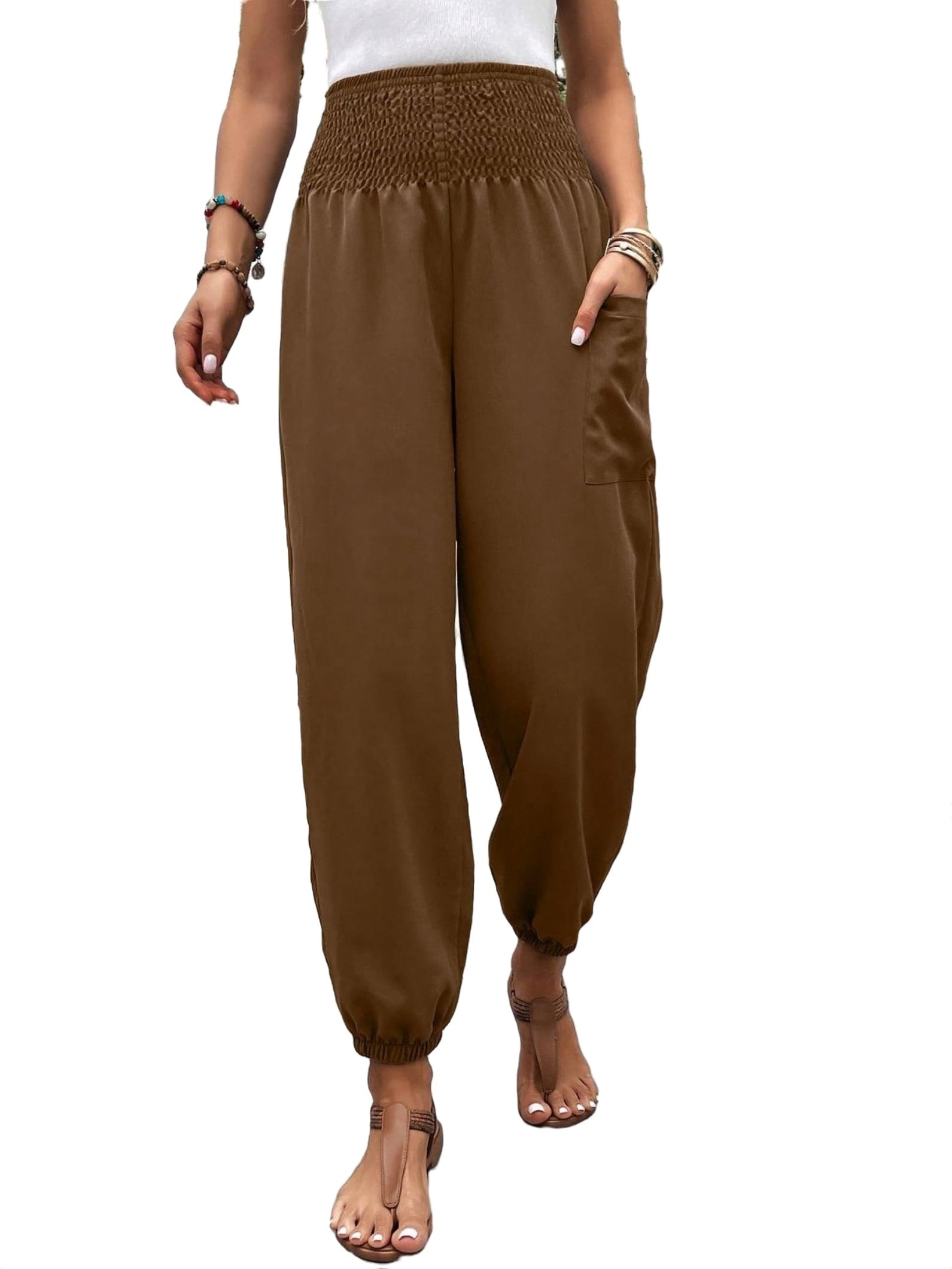 Women's Casual Plain Jogger Coffee Brown Pants M (6) - Walmart.com