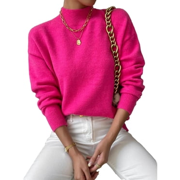 Asklazy Women's Turtleneck Oversized Sweaters Batwing Long Sleeve ...