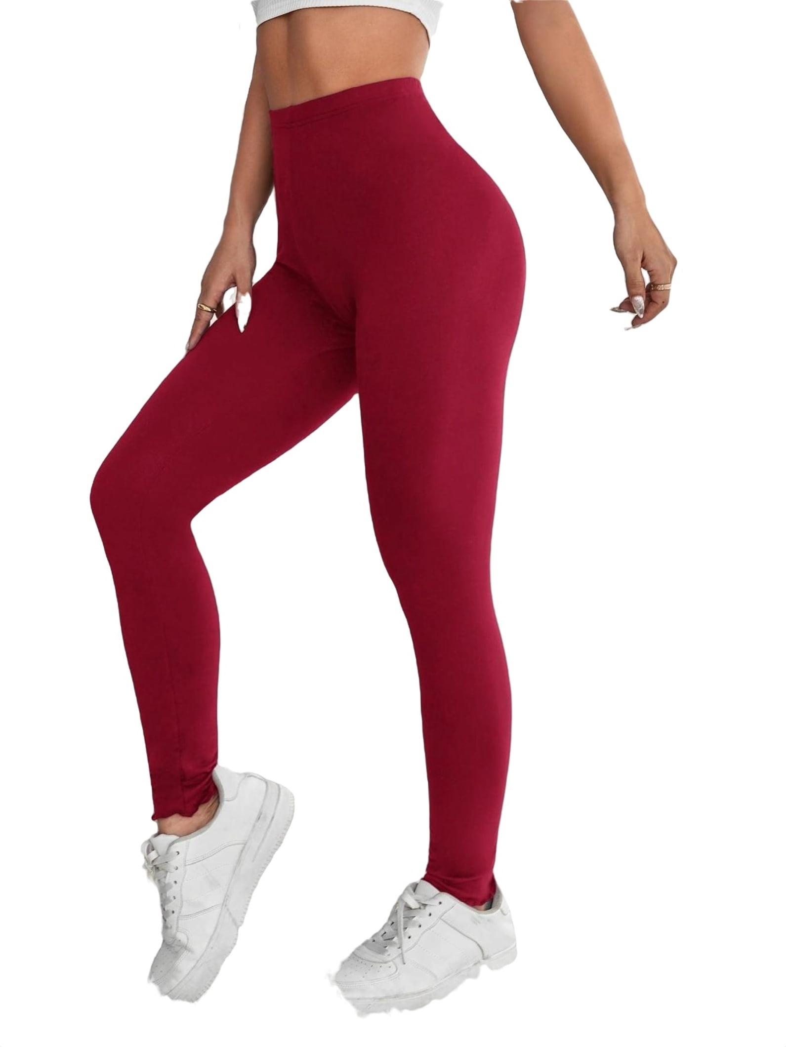 Women's Casual Plain Regular Burgundy Leggings Petite M - Walmart.com