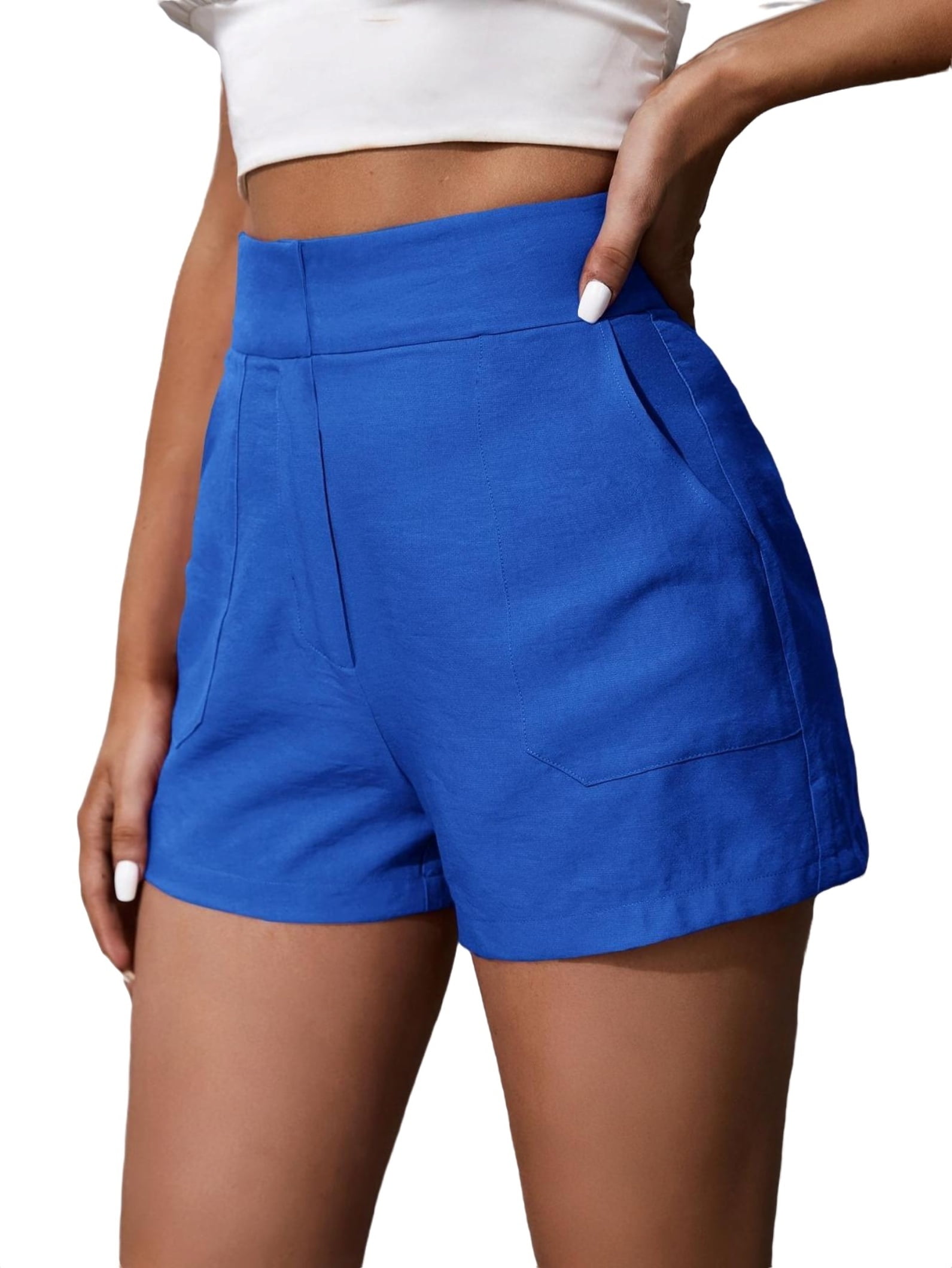 Womens Casual Plain Straight Leg Royal Blue Shorts M