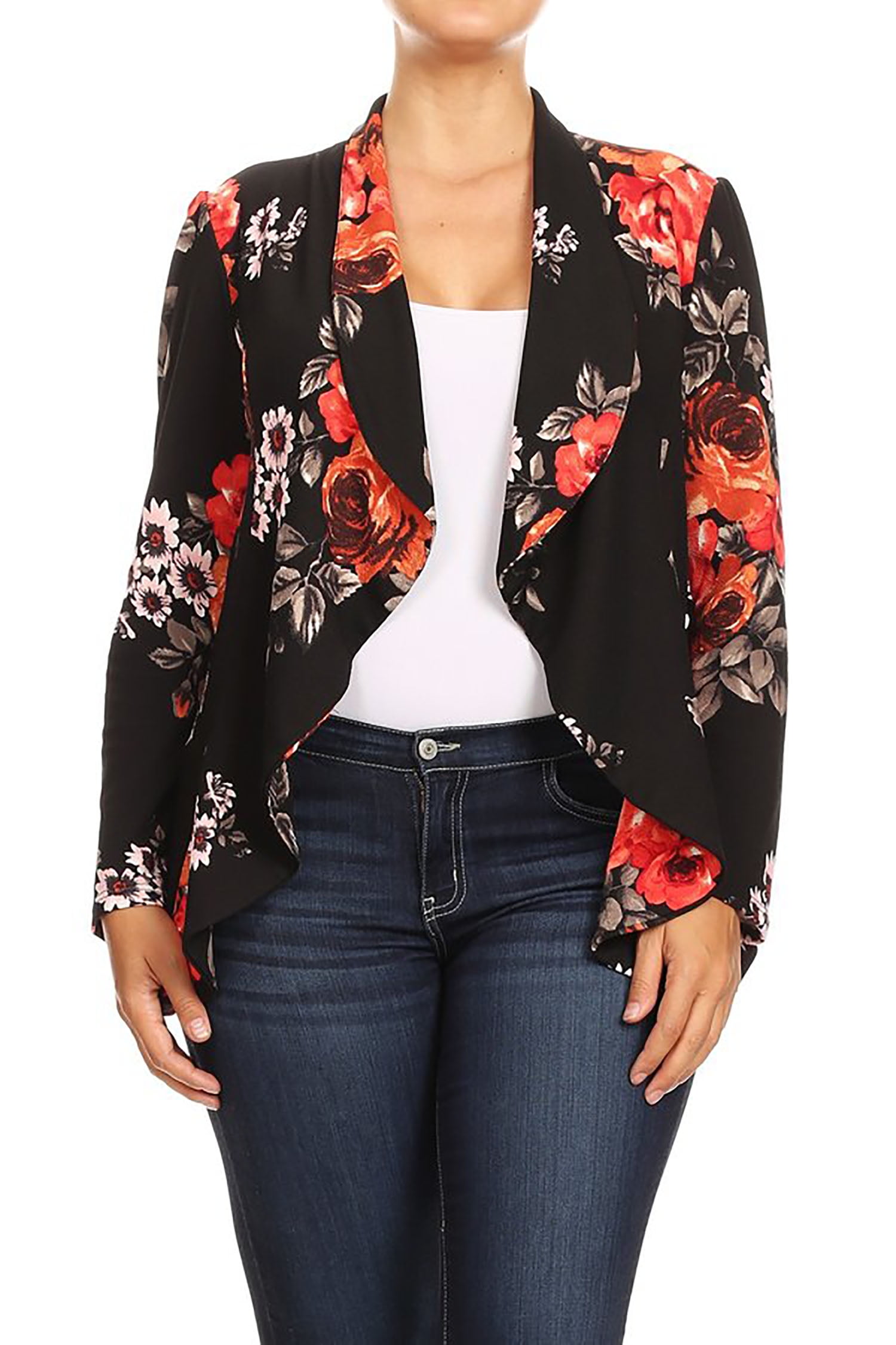 Women's Casual Plus Size Blazer Long Sleeve Open Front Solid and Print ...
