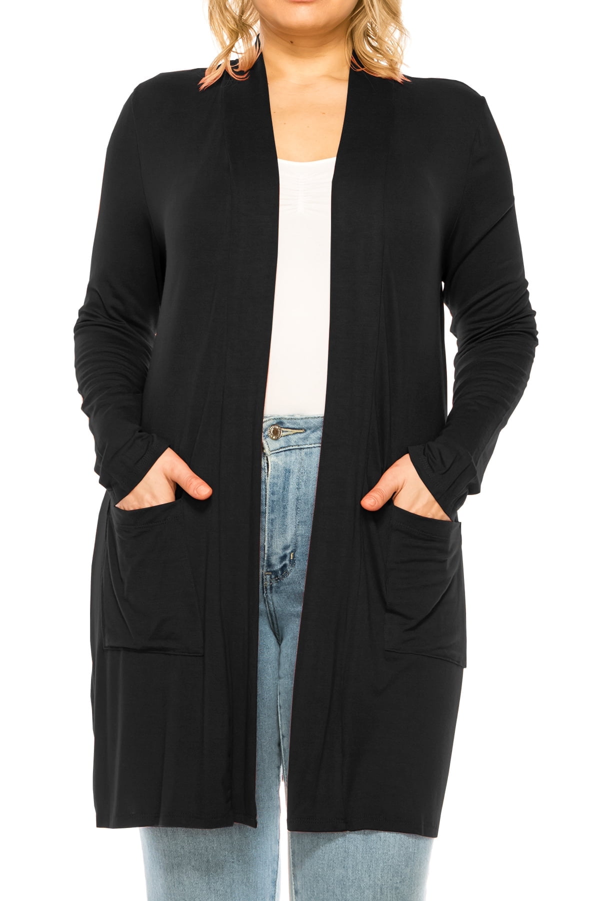 Women's Casual Plus Size Long Sleeve Loose Fit Solid Open Cardigan with ...
